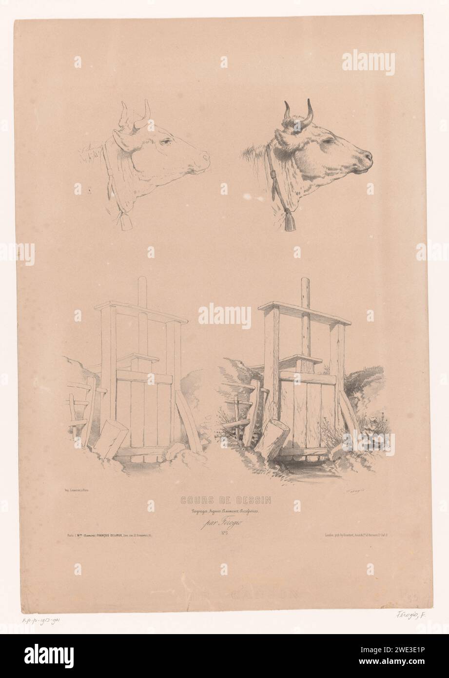 Two studies of a beef head and a wooden lock, Fortuné Férogio, 1845 ...