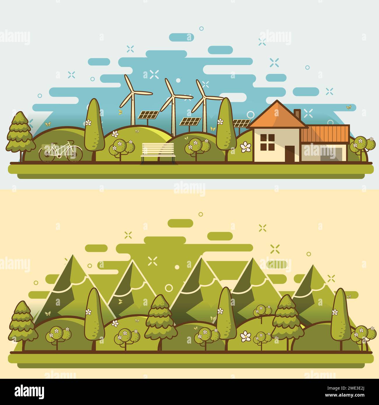 Natural landscape in the cartoon style. a beautiful park ...