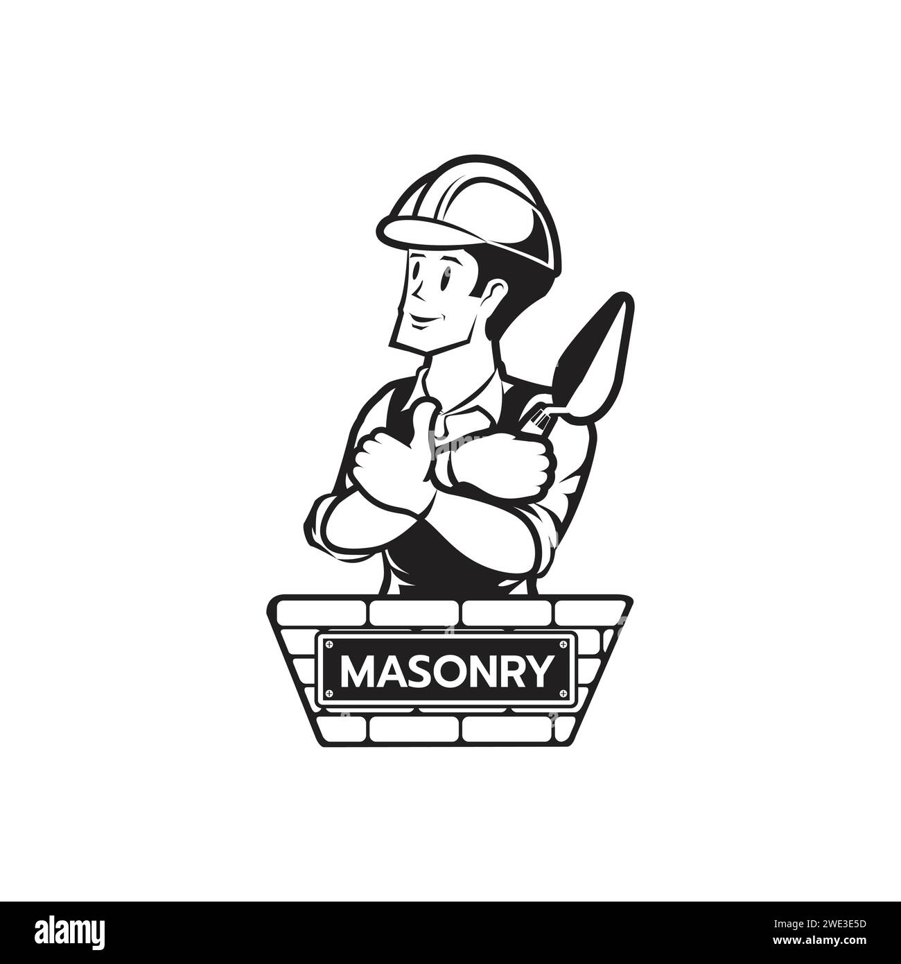 The Builder bricklayer logo icon silhouette isolated masonry cartoon ...