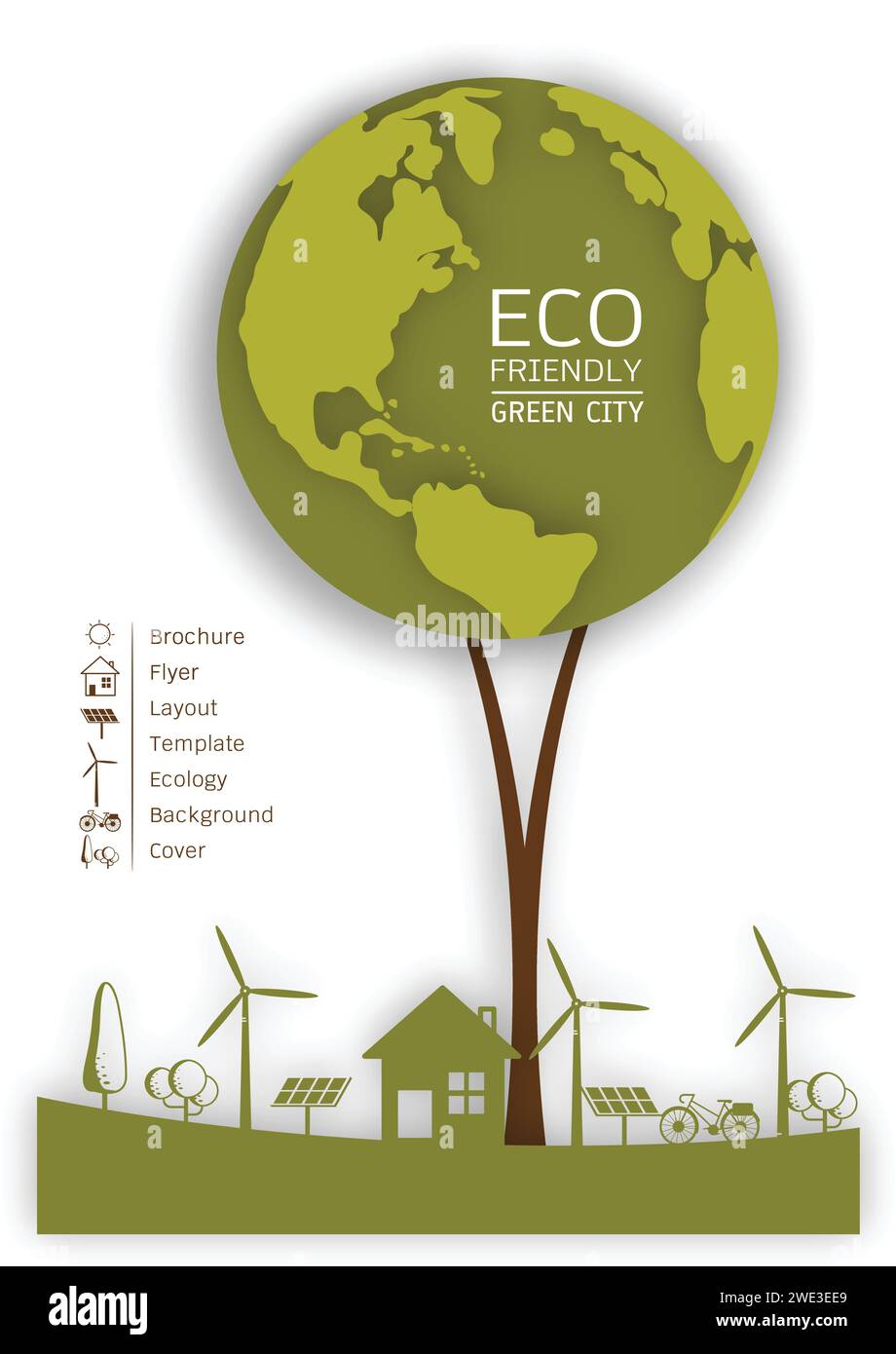 ECO FRIENDLY. Ecology concept with Green Eco Earth and Trees. Vector ...