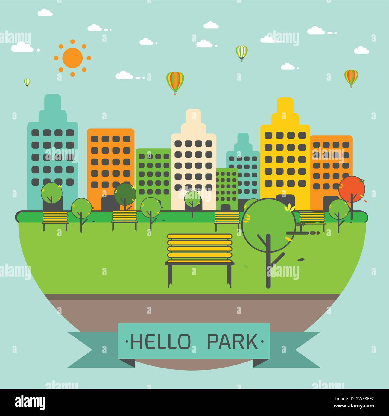 Public Park in The City in the flat modern linear style,Vector ...