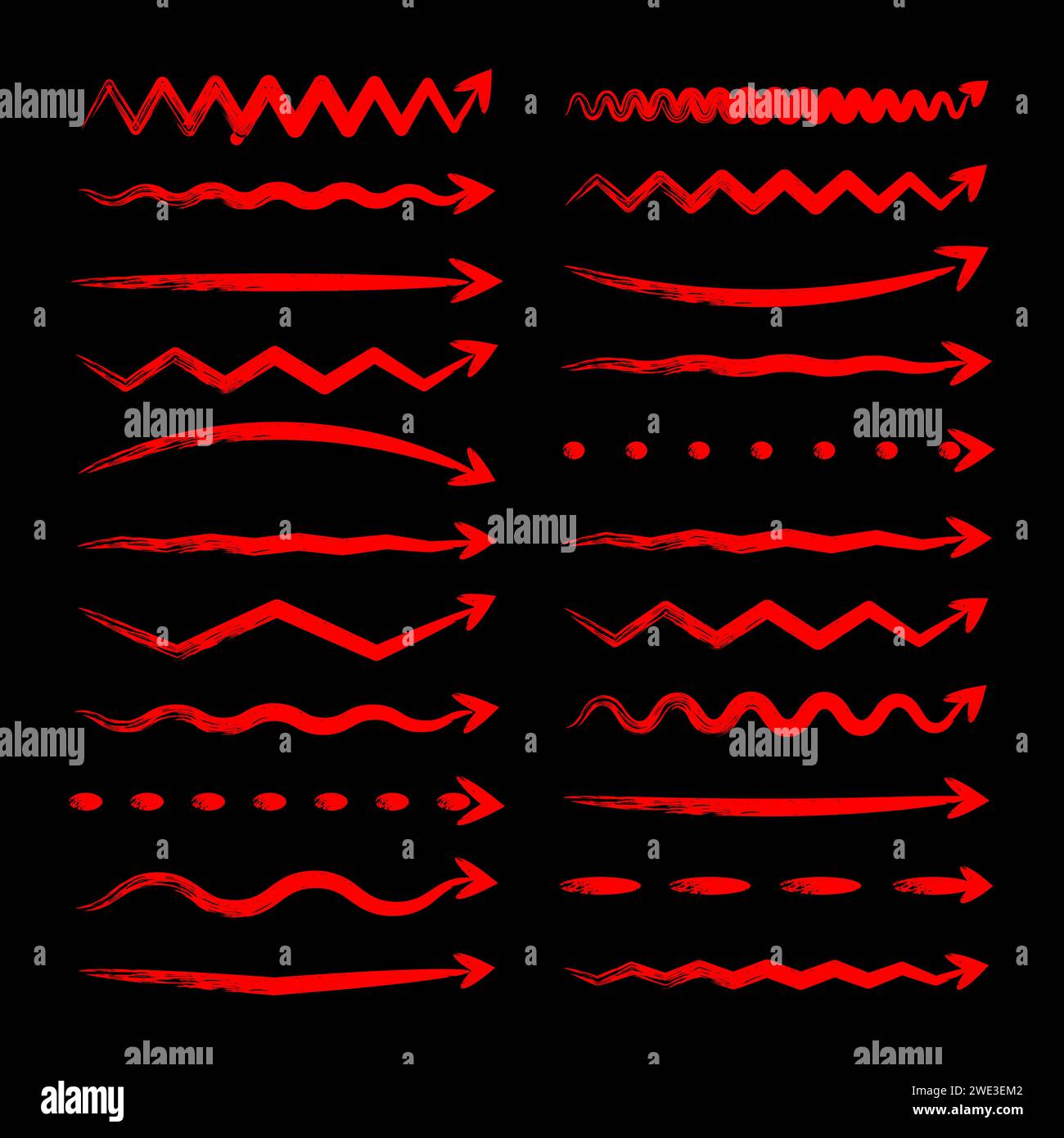 Grunge hand drawn arrows, highlighter lines. Red marker stroke, brush ...