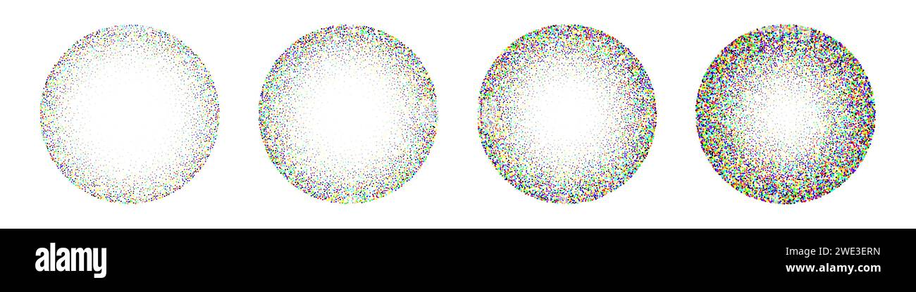 Round shaped dotted objects, vintage stipple elements. Fading gradient ...