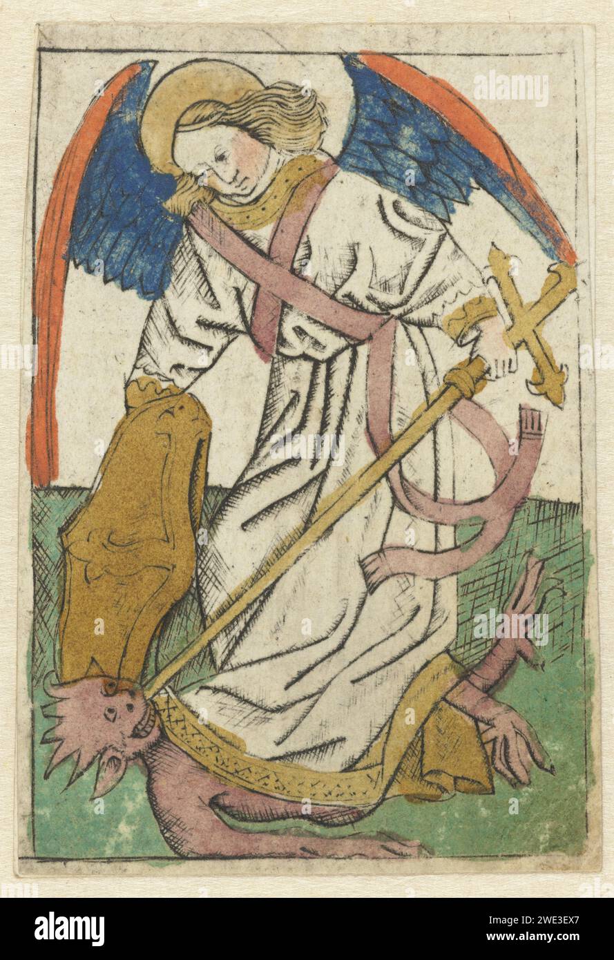 Archangel Michaël, Anonymous, 1450 - 1470 print Michaël with sword and ...