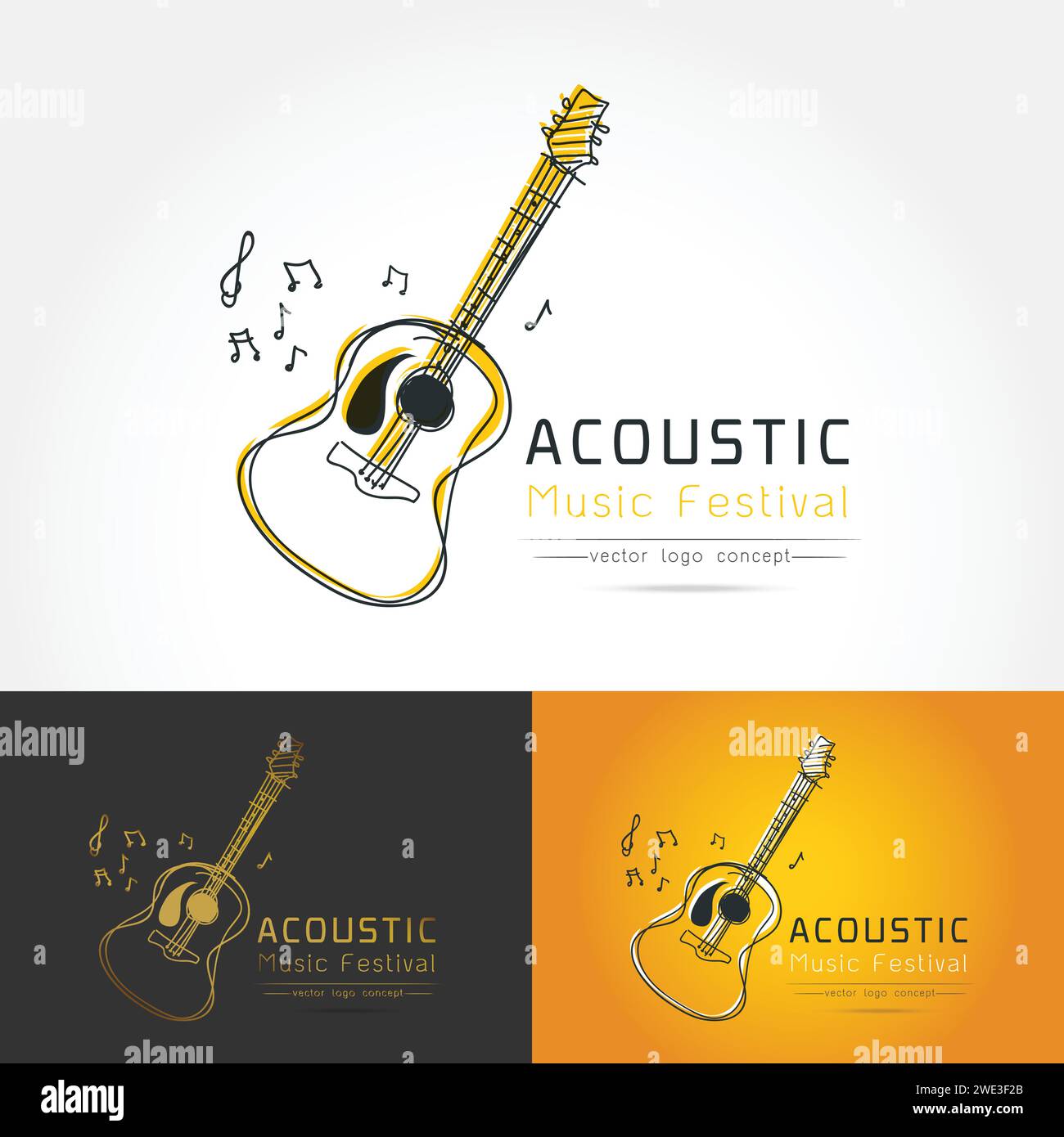 Modern linear thin flat design. The stylized image of Acoustic guitar ...