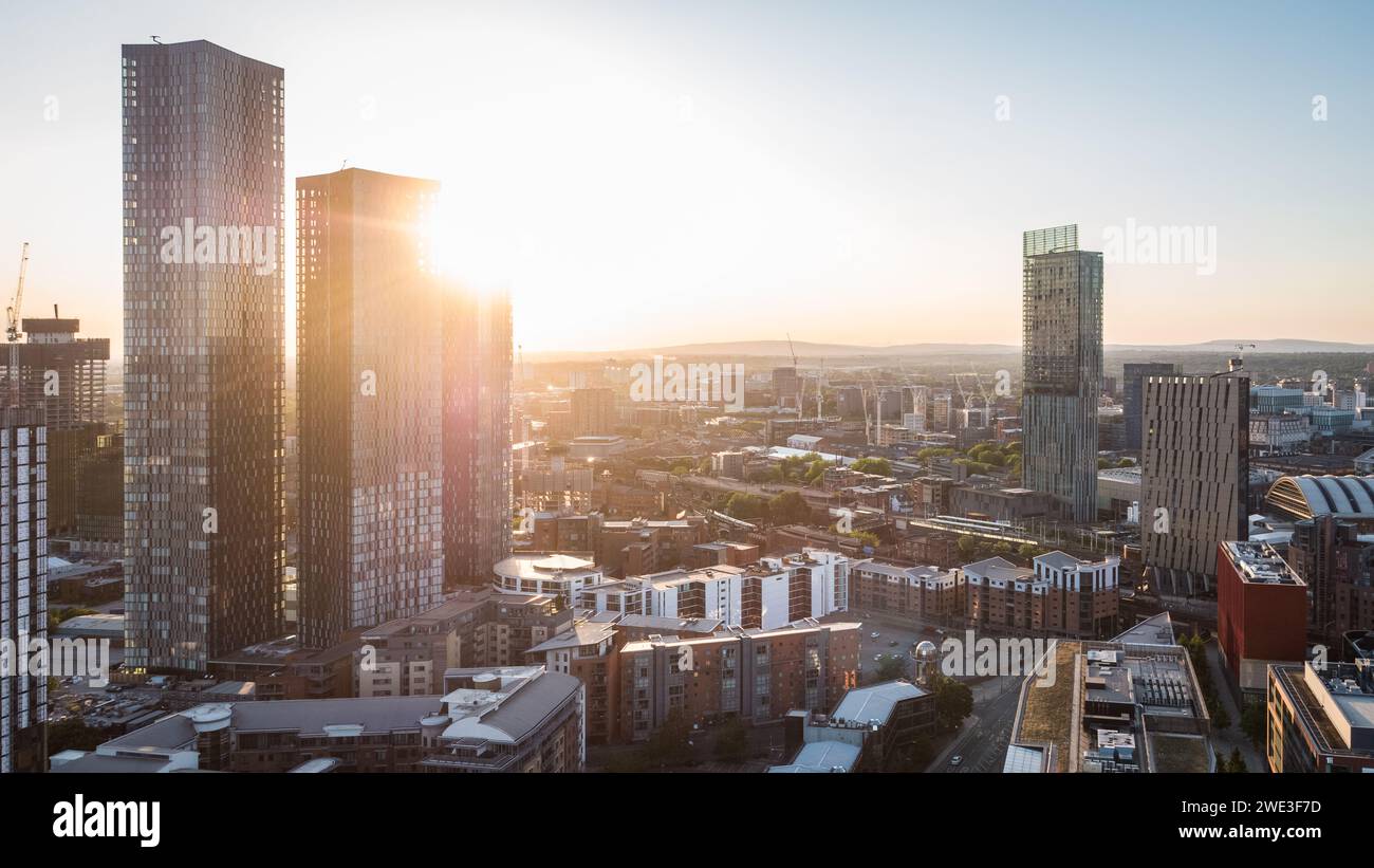 Panoramic aerial photograph of Deansgate Square residential towers ...