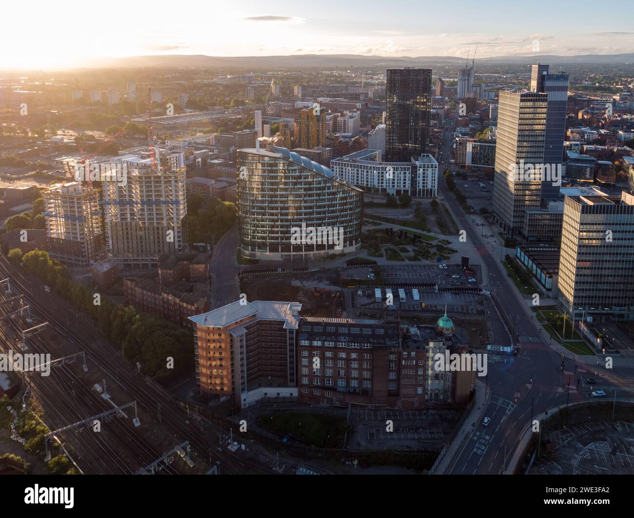 Aerial photograph of One Angel Square, CIS Tower, MODA, MeadowSide ...