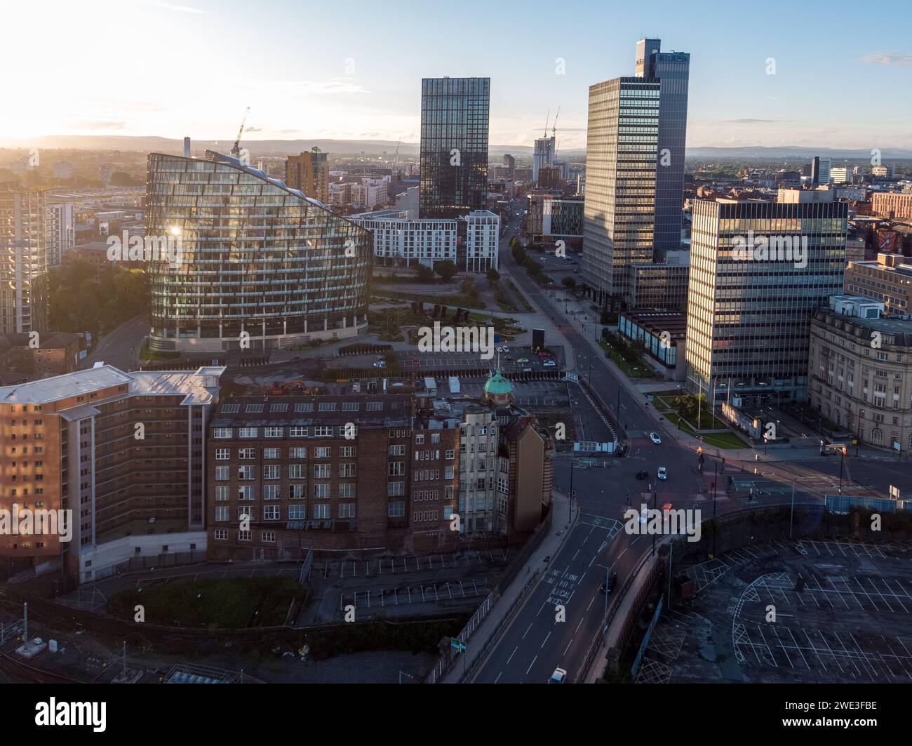 Aerial photograph of One Angel Square, CIS Tower, MODA taken on a ...