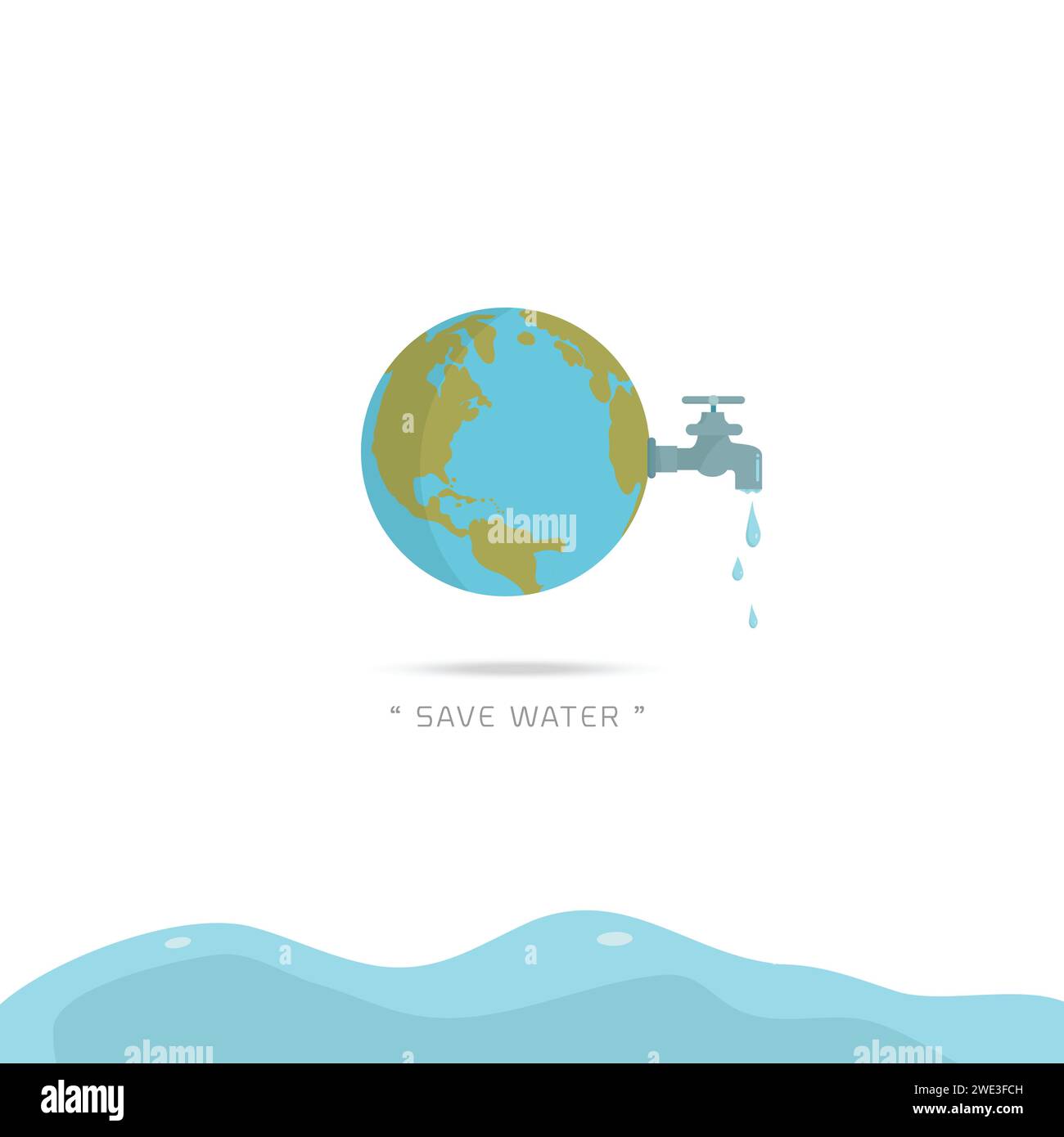 Water world day with hand hold faucet or water tap with a drop of water ...
