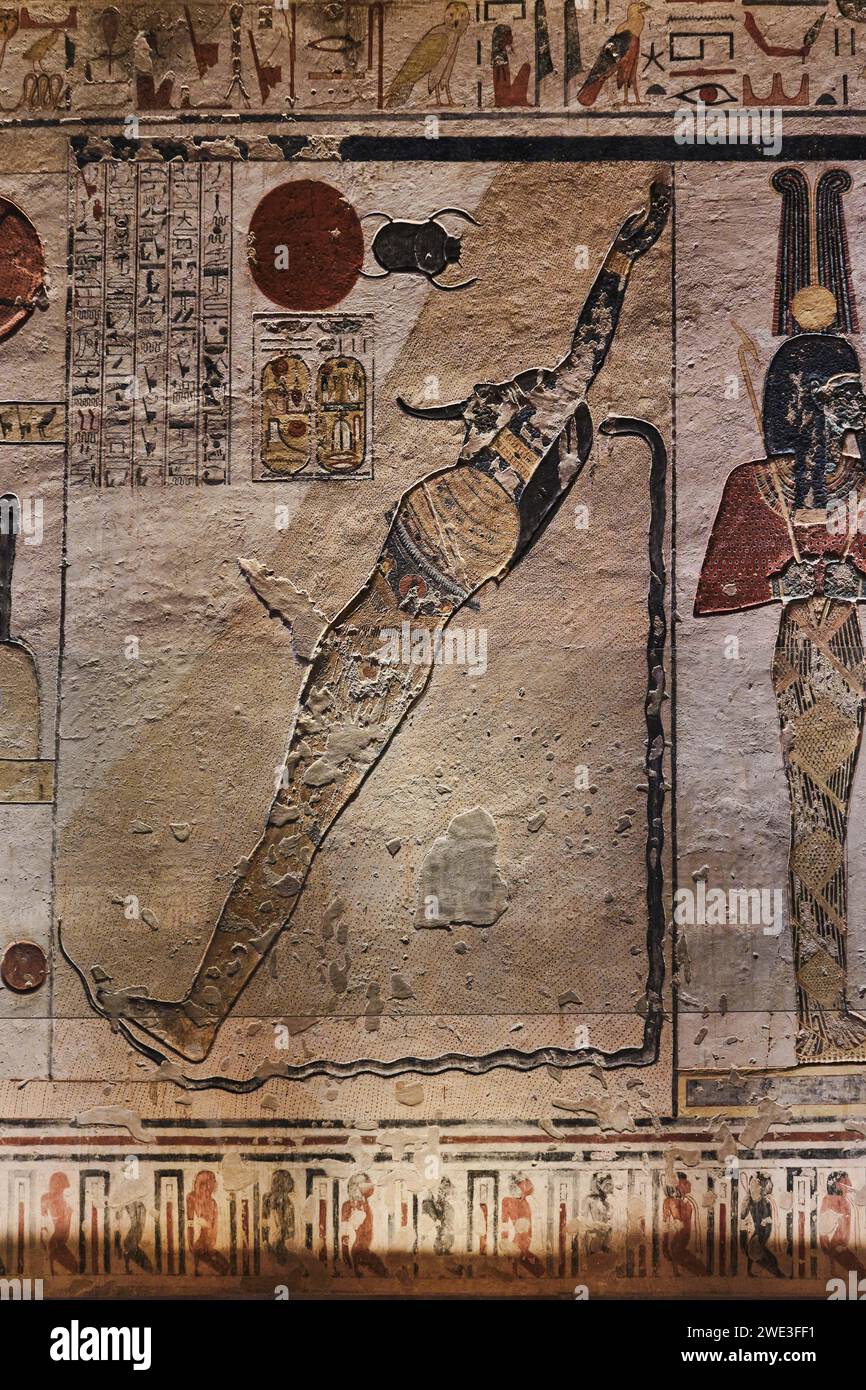 Luxor, Egypt - January 2, 2024: Colorful hieroglyphs on the wall in ...