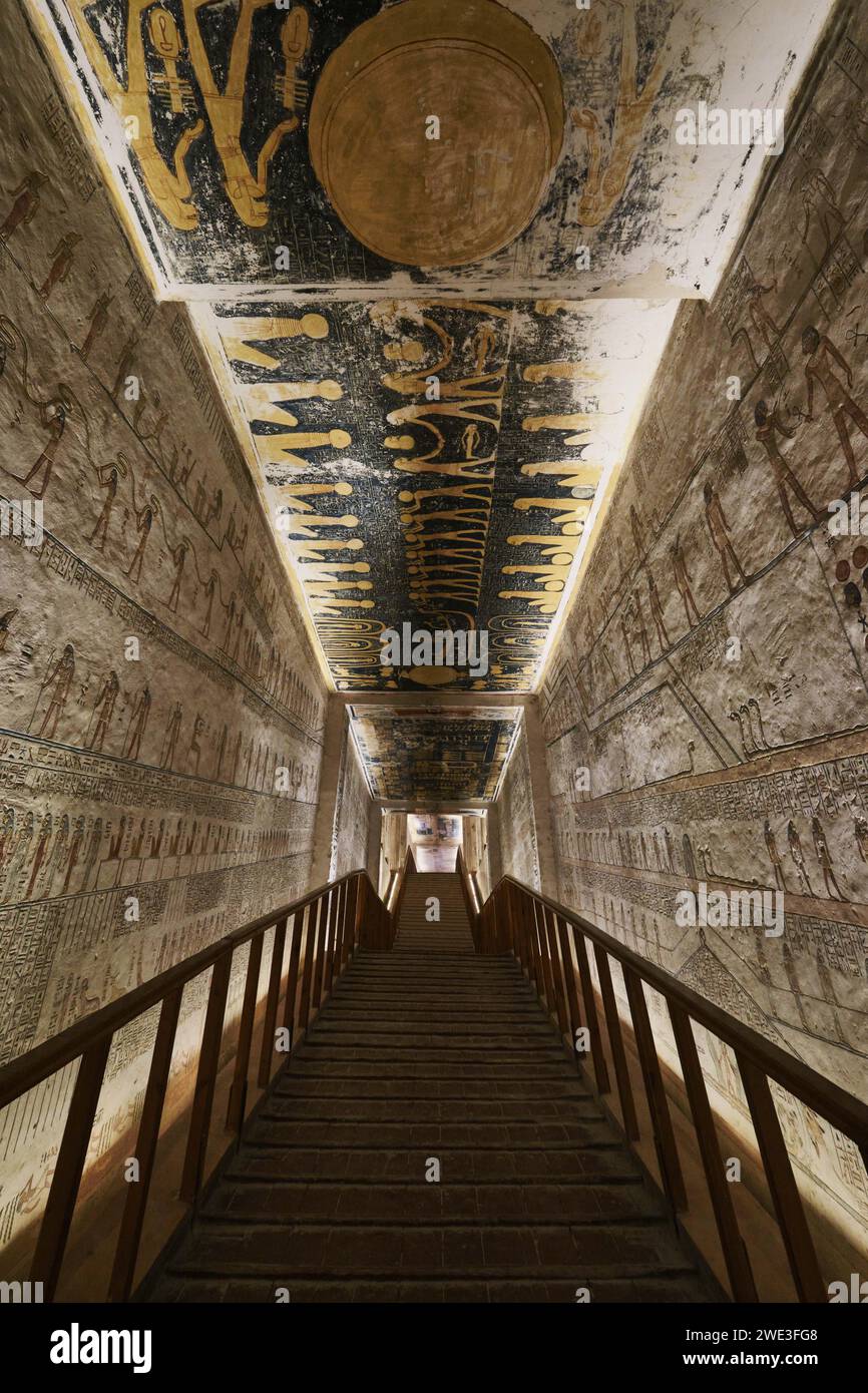 Luxor, Egypt - January 2, 2024: Colorful hieroglyphs on the ceiling in ...