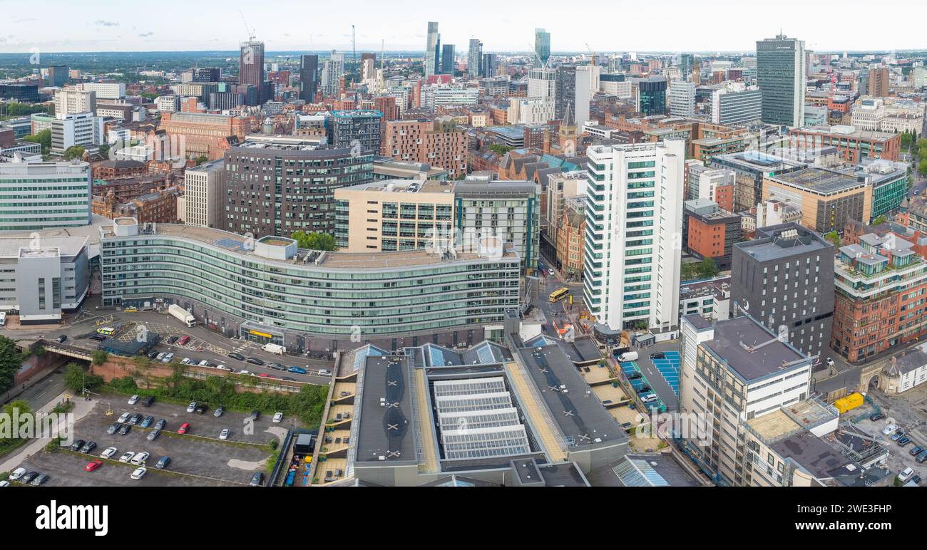 Panorama aerial photograph of Manchester, UK including Piccadilly Hotel ...