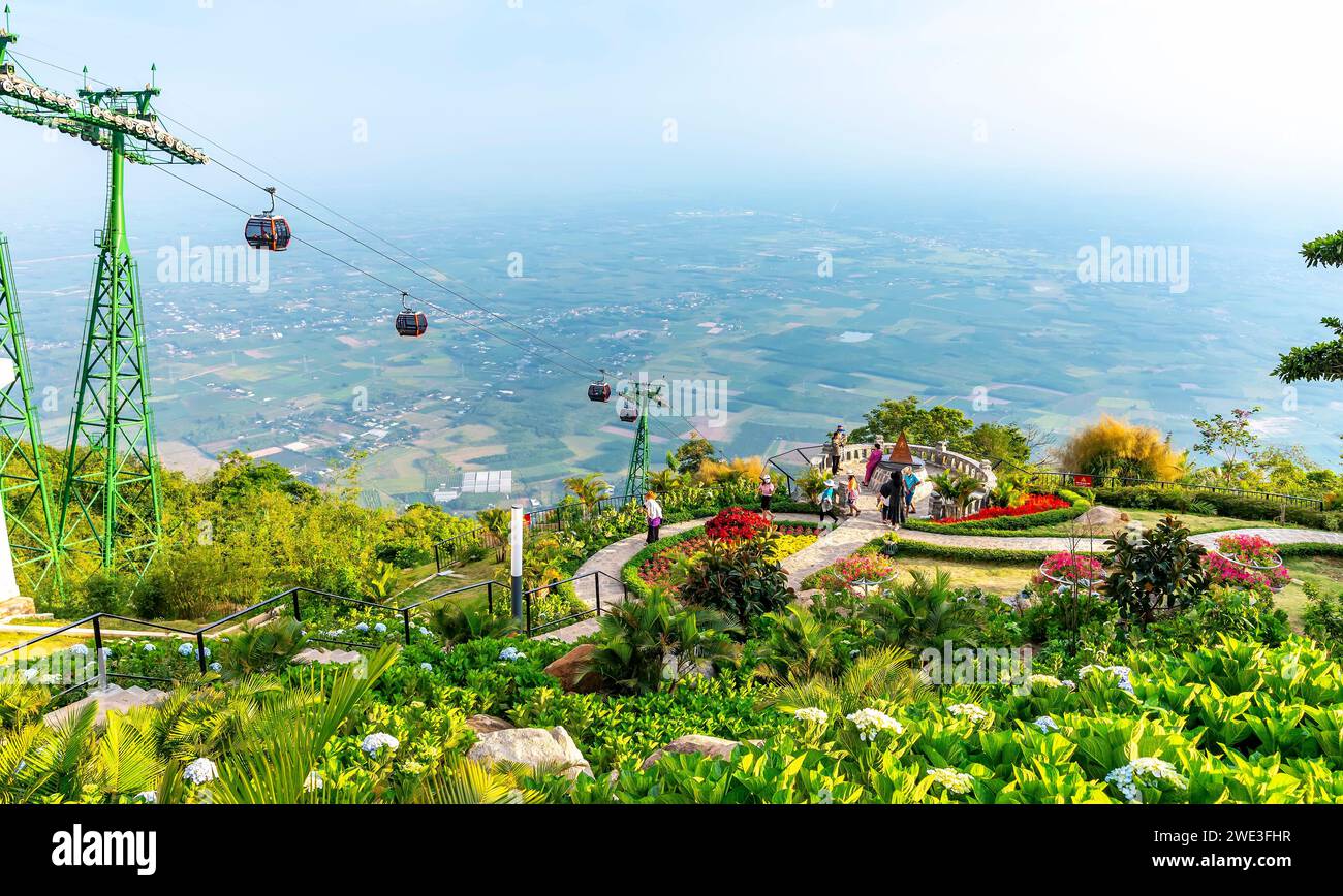 View from above to cable car area on top of Ba Den Mountain, the ...