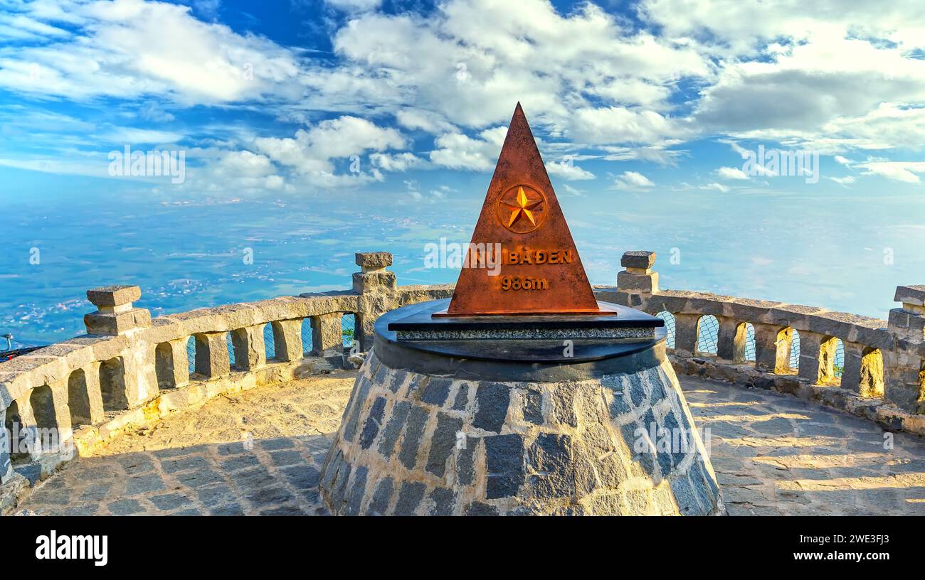 A milestone on Ba Den mountaintop with the height of 986m, this is the ...