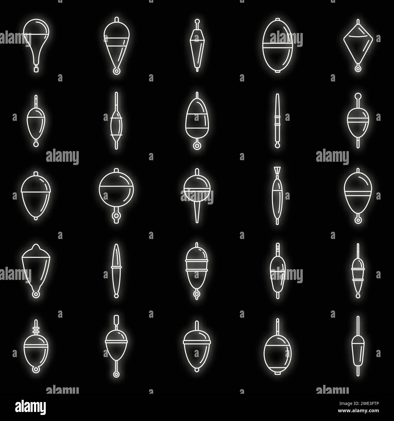 Fishing bobber icons set. Outline set of fishing bobber vector icons ...