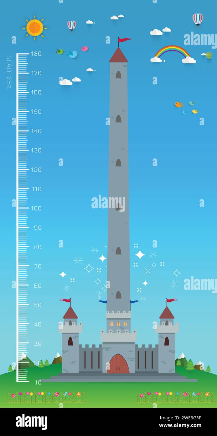 Background of children height meter, meter wall. Castle princesses ...