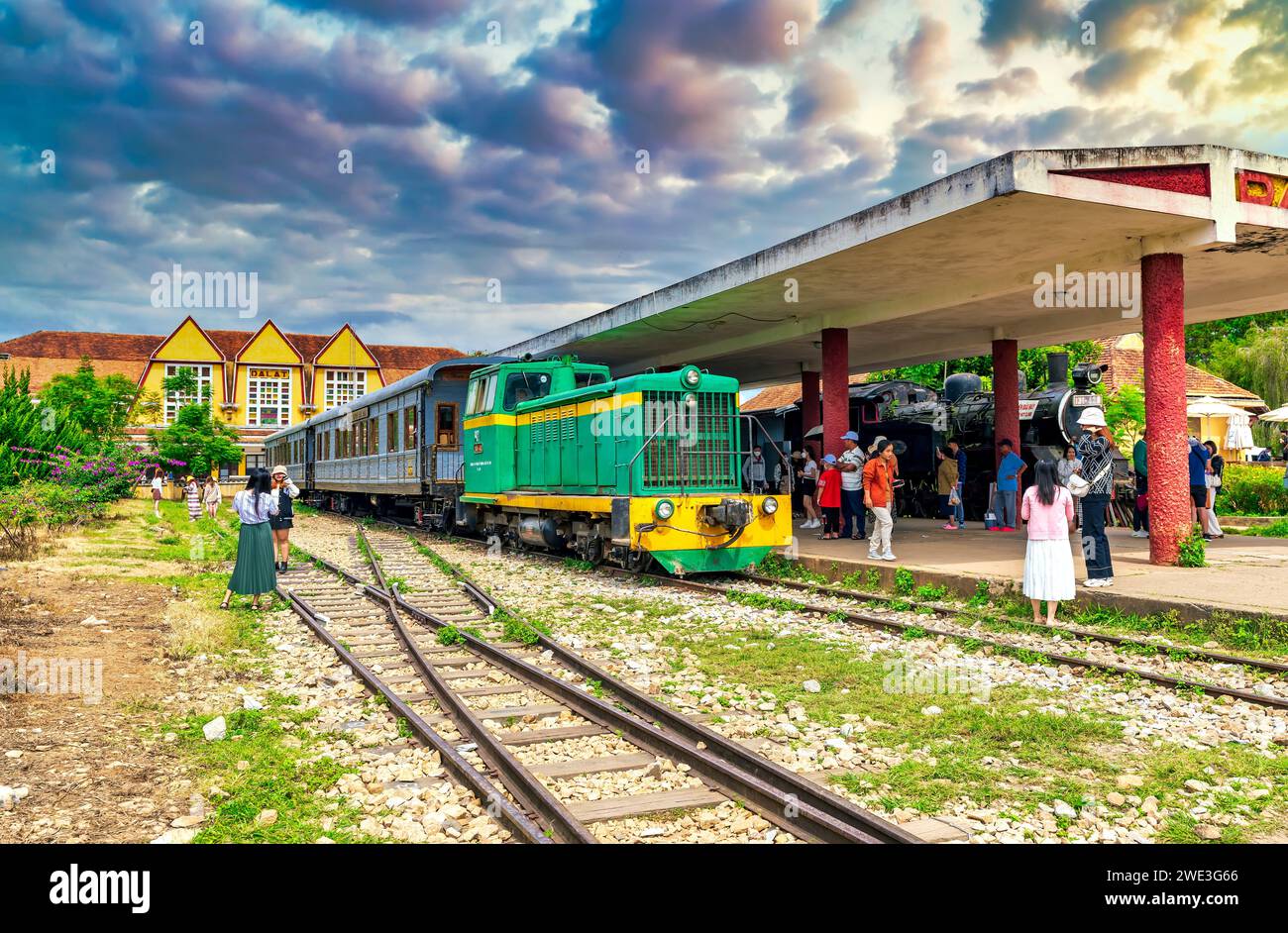 Ancient railway station, French architecture in sunny autumn attracts ...