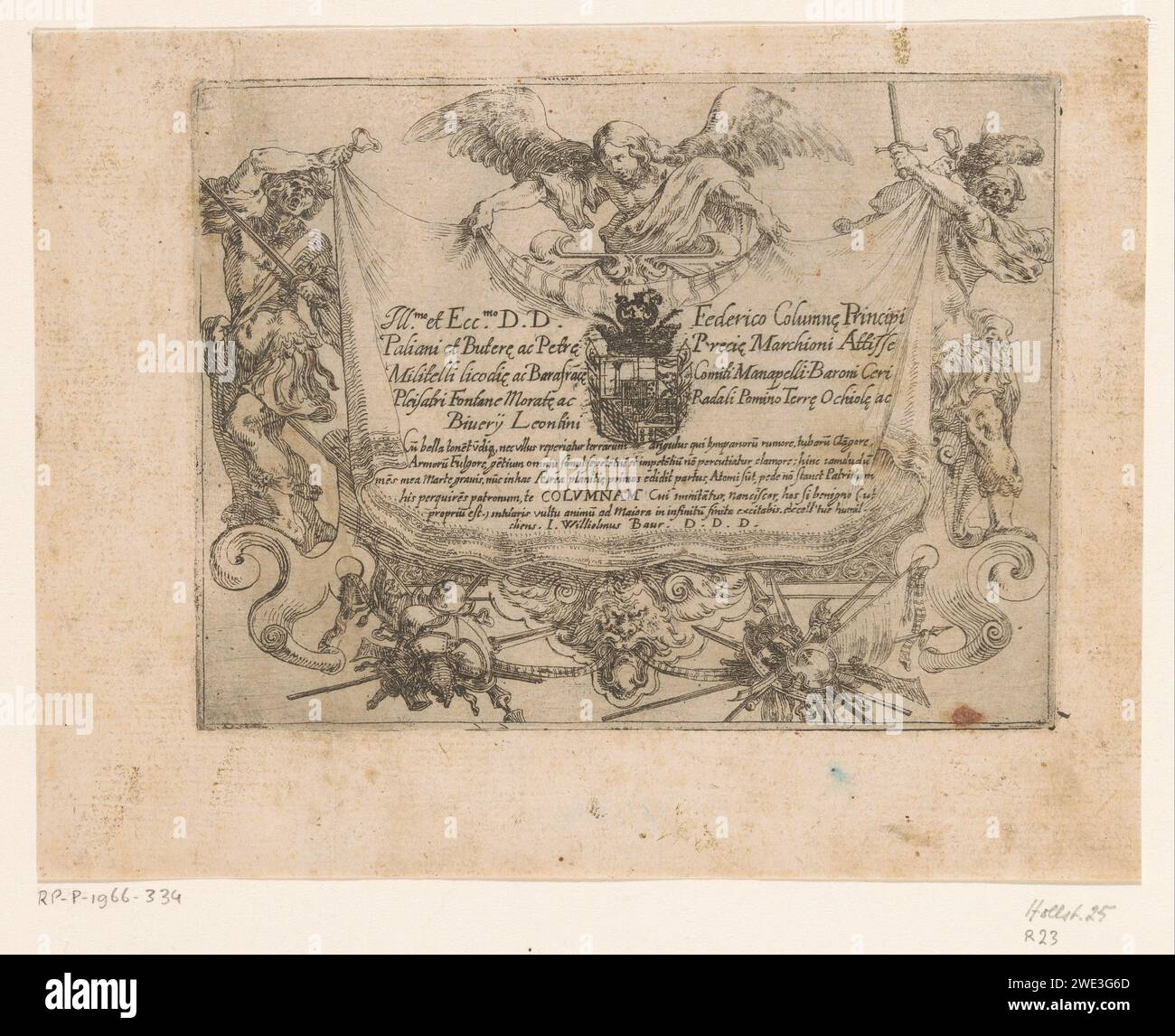 Engel holds up a cloth with dedication, around soldiers and weapons ...