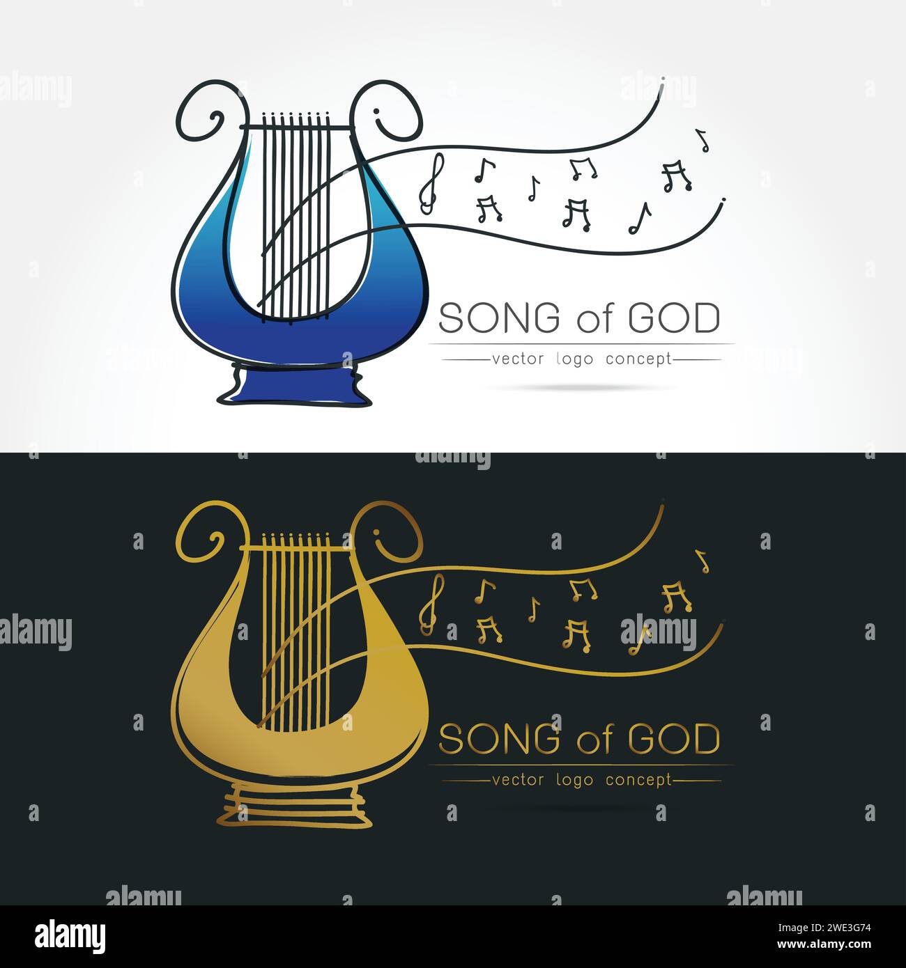 Modern linear thin flat design. The stylized image of lyre logo ...
