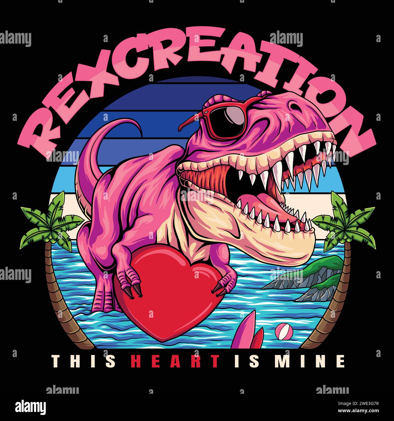 T rex heart love symbol in the beach vector illustration for your ...