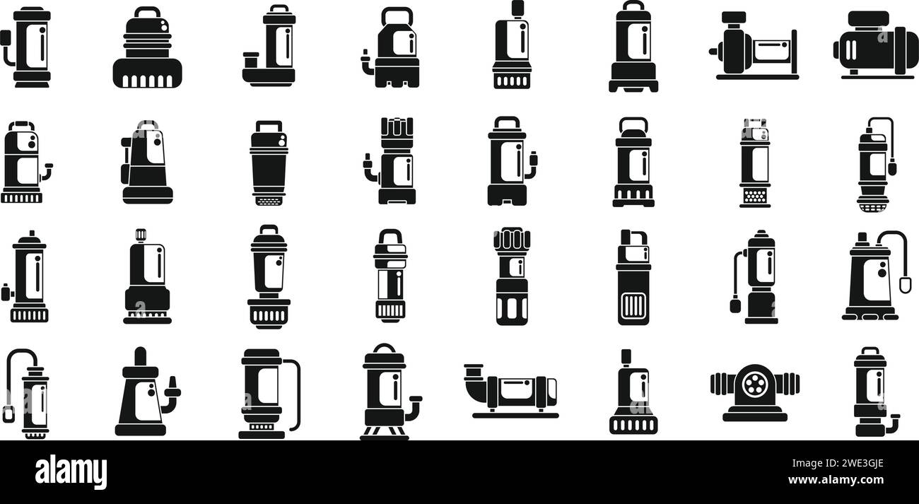 Submersible pump icons set simple vector. Motor machine. Electric ...