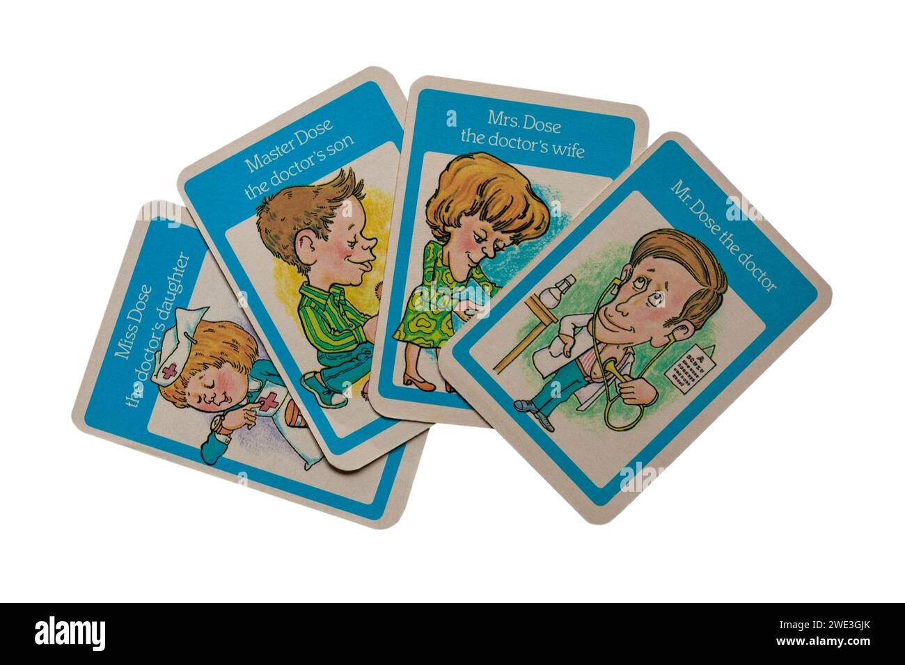 old retro Happy Families playing cards isolated on white background ...