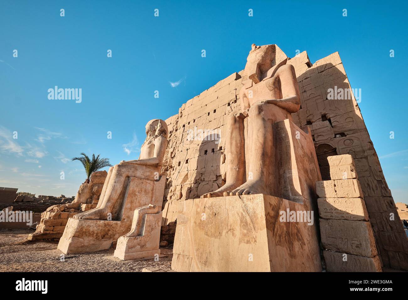 Luxor, Egypt - January 2, 2024: Monumental Pharaoh Thutmose II statues ...