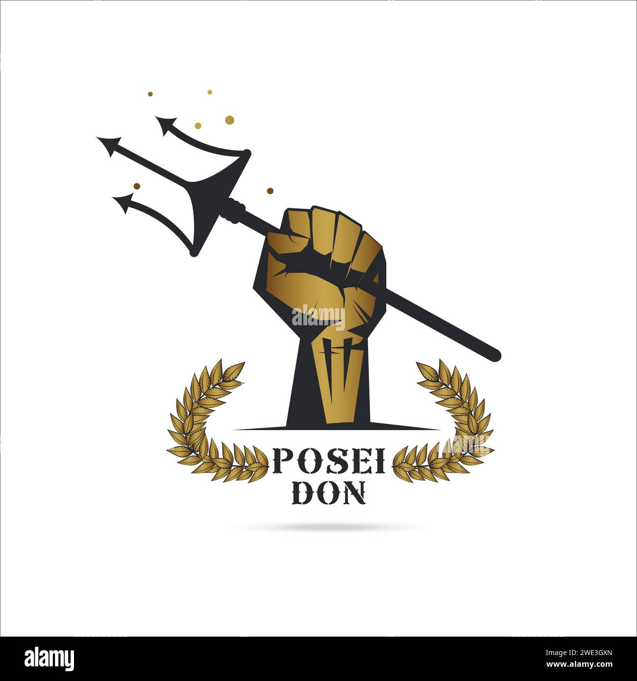 Logo template Fist hand holding trident isolate with olive branch with ...