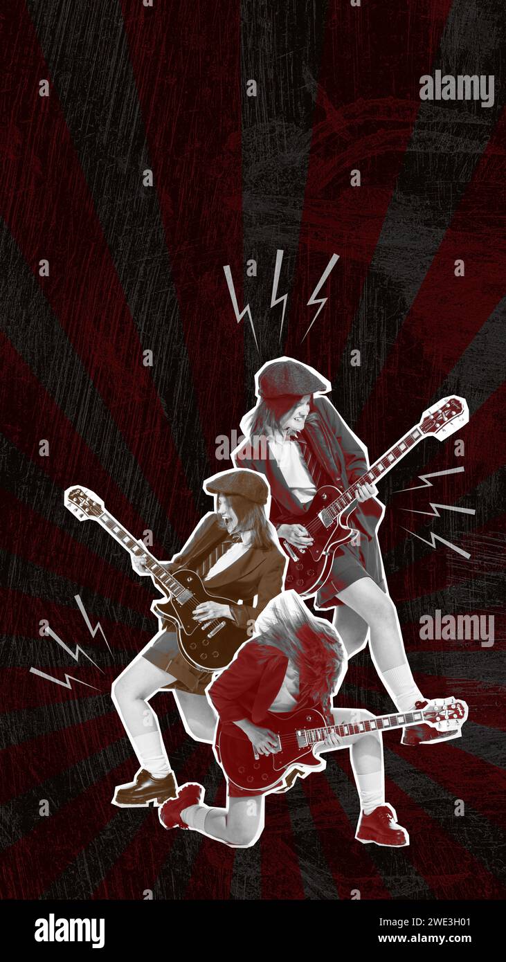 Young artistic girl, rock and roll lover playing guitar. Poster ...