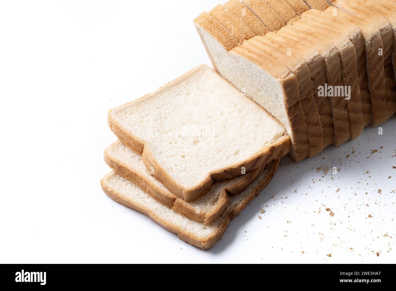 Close up image of cut of loaf bread isolated on white background Stock ...