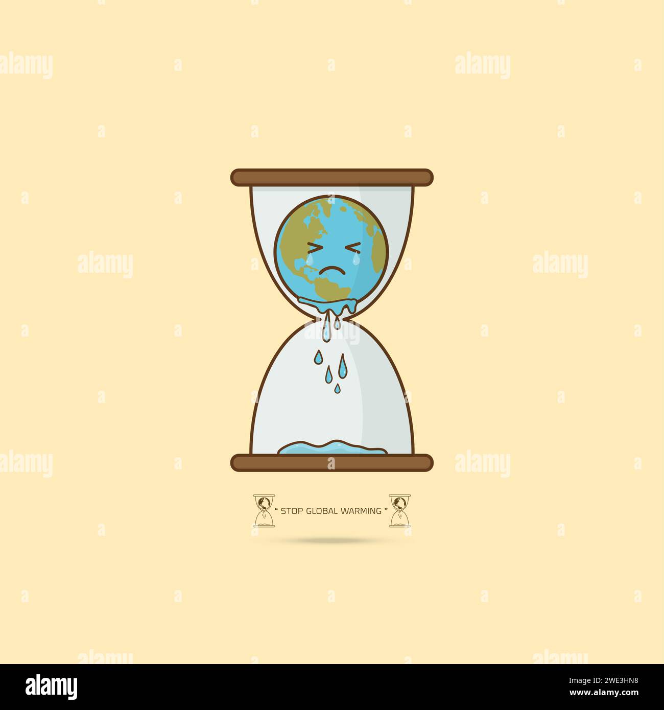 Stop global warming. cartoon character of Planet earth in hourglass ...