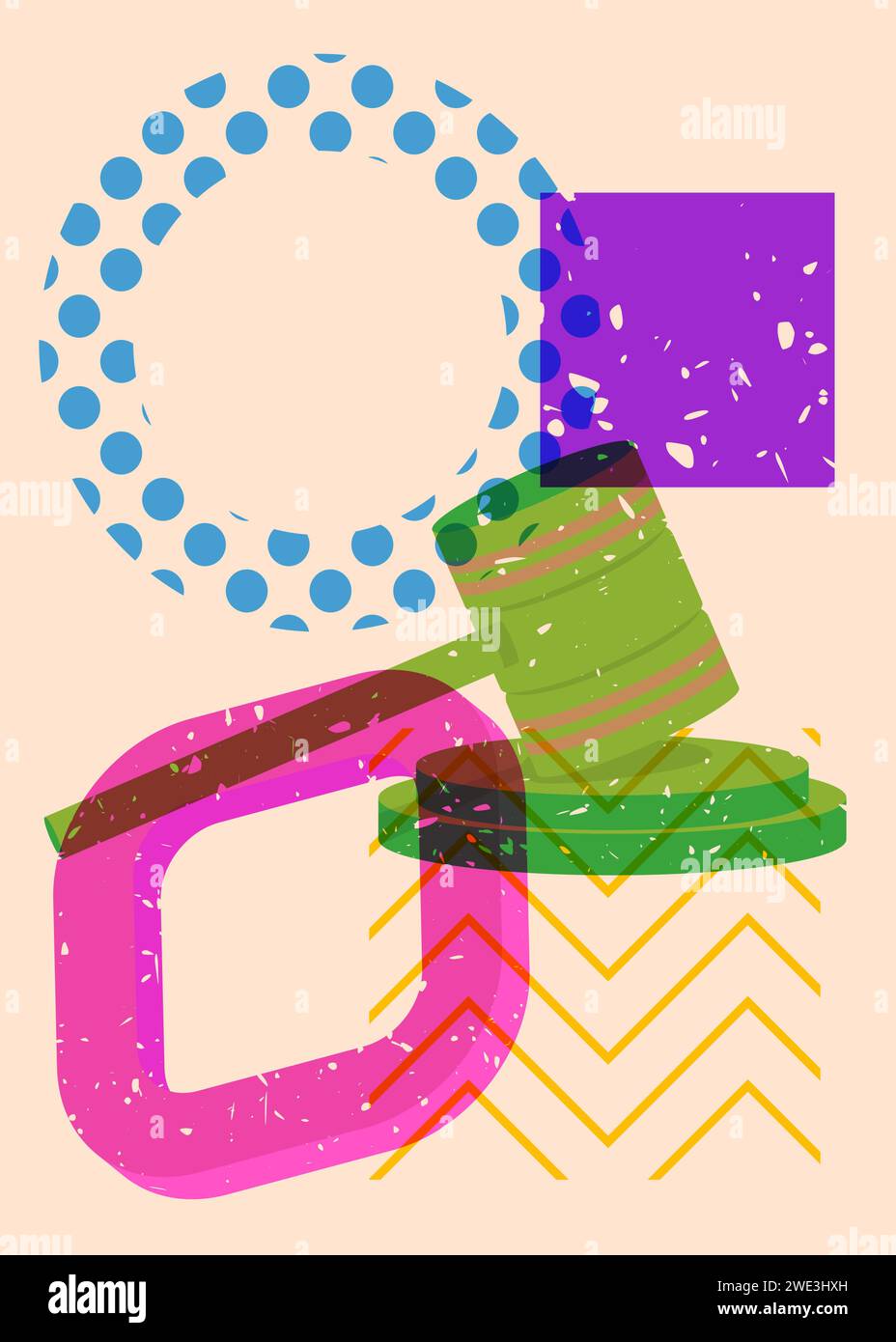 Risograph Gavel with geometric shapes. Objects in trendy riso graph ...