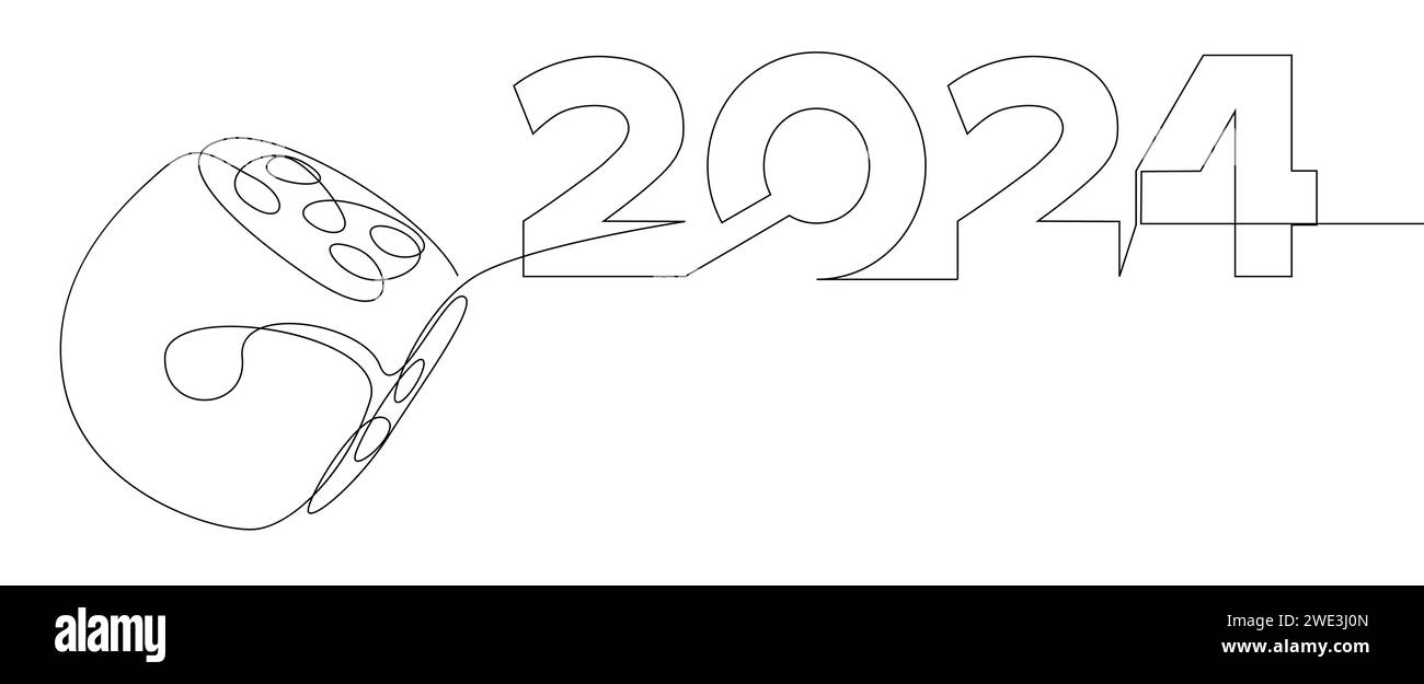 One continuous line of dice with number 2024. Thin Line Illustration ...