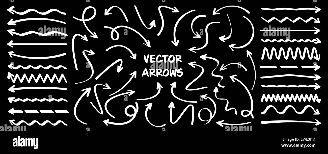 Hand drawn arrows, highlighter lines. Marker stroke, brush pen drawn ...