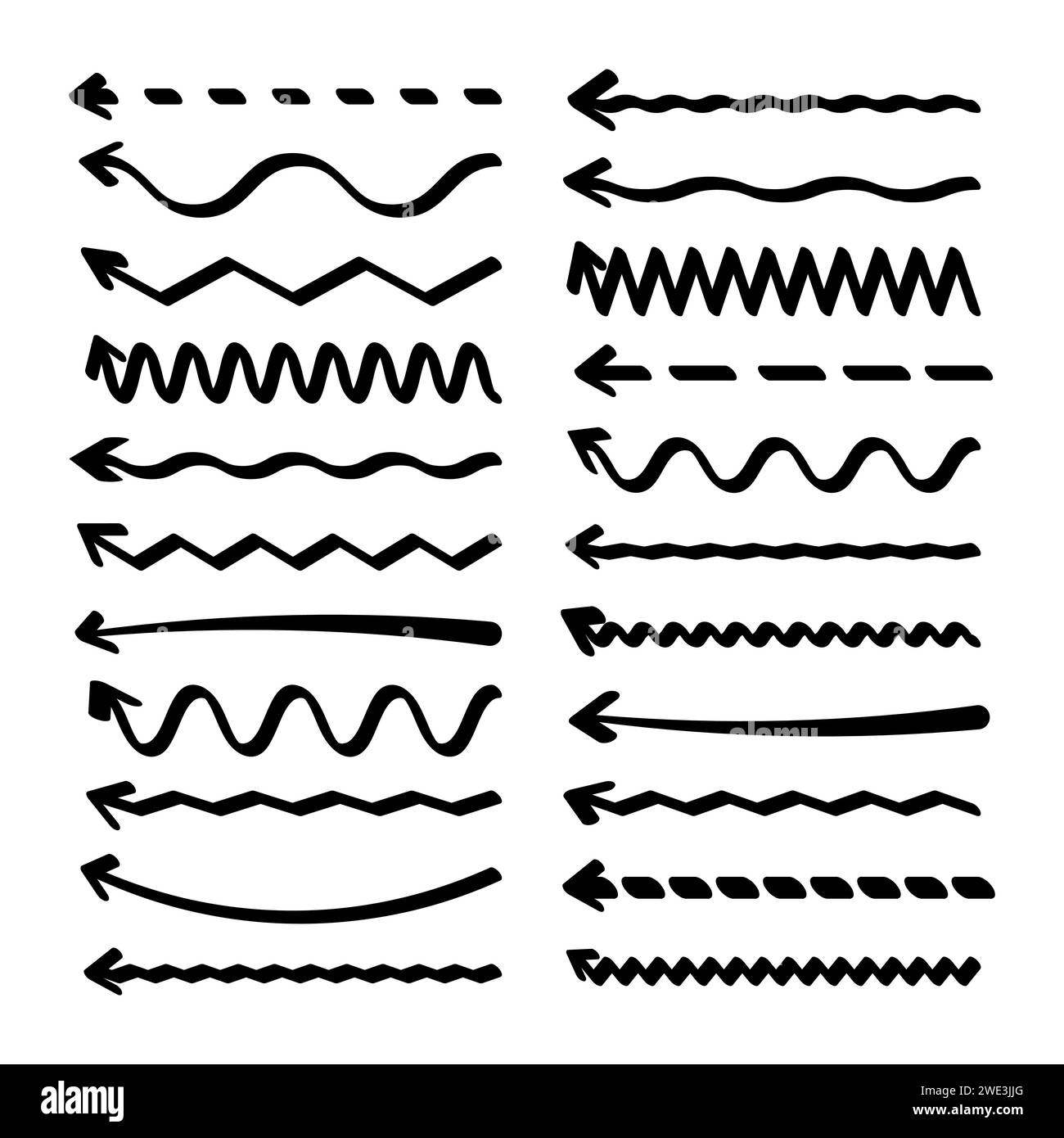 Hand drawn arrows, highlighter lines. Marker stroke, brush pen drawn ...