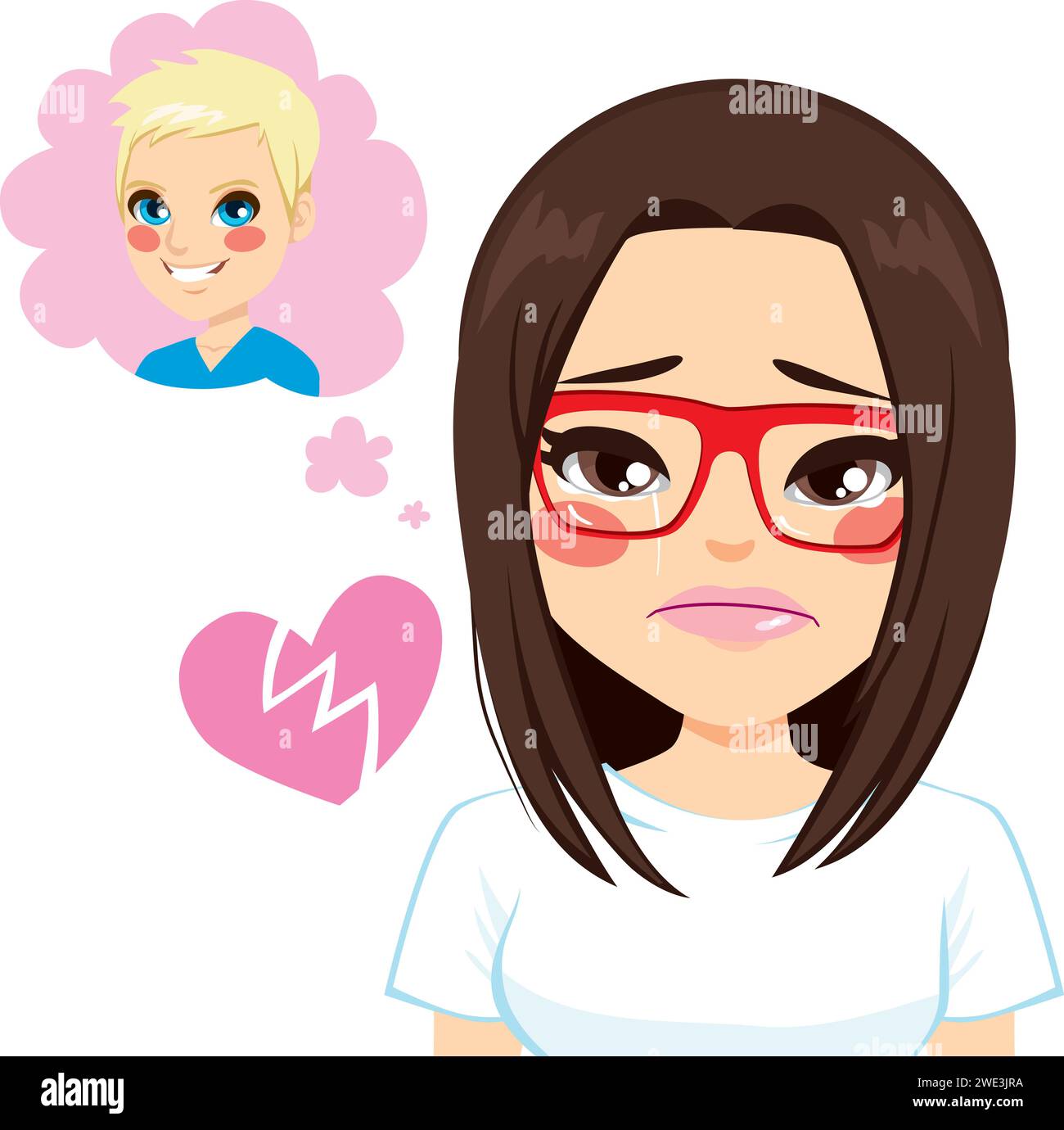 Sad rejected nerd girl wearing glasses with heart broken thinking in ... Sad rejected nerd girl wearing glasses with heart broken thinking in ...