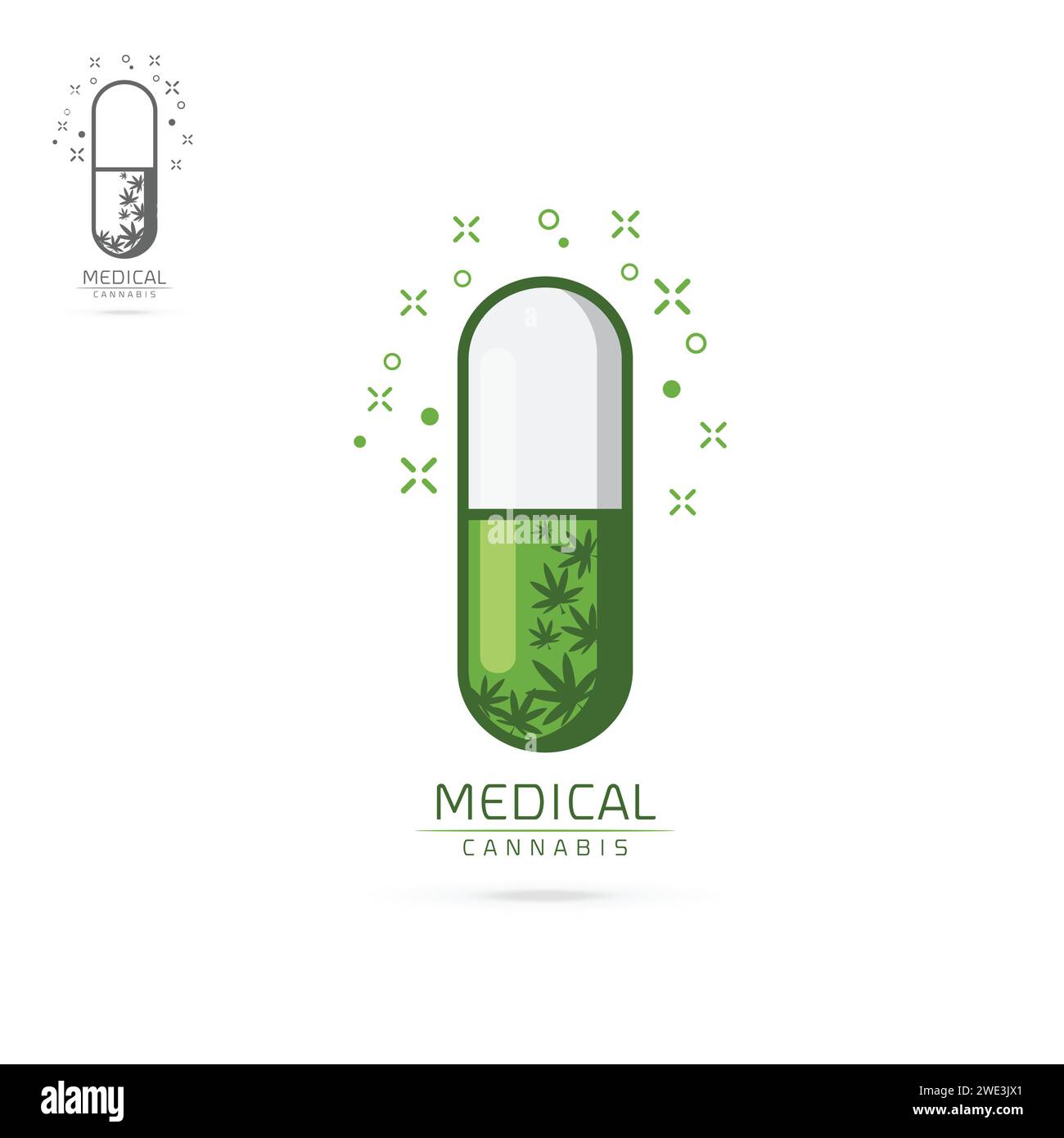 medical cannabis in green capsule emblems, label, logo set vector ...