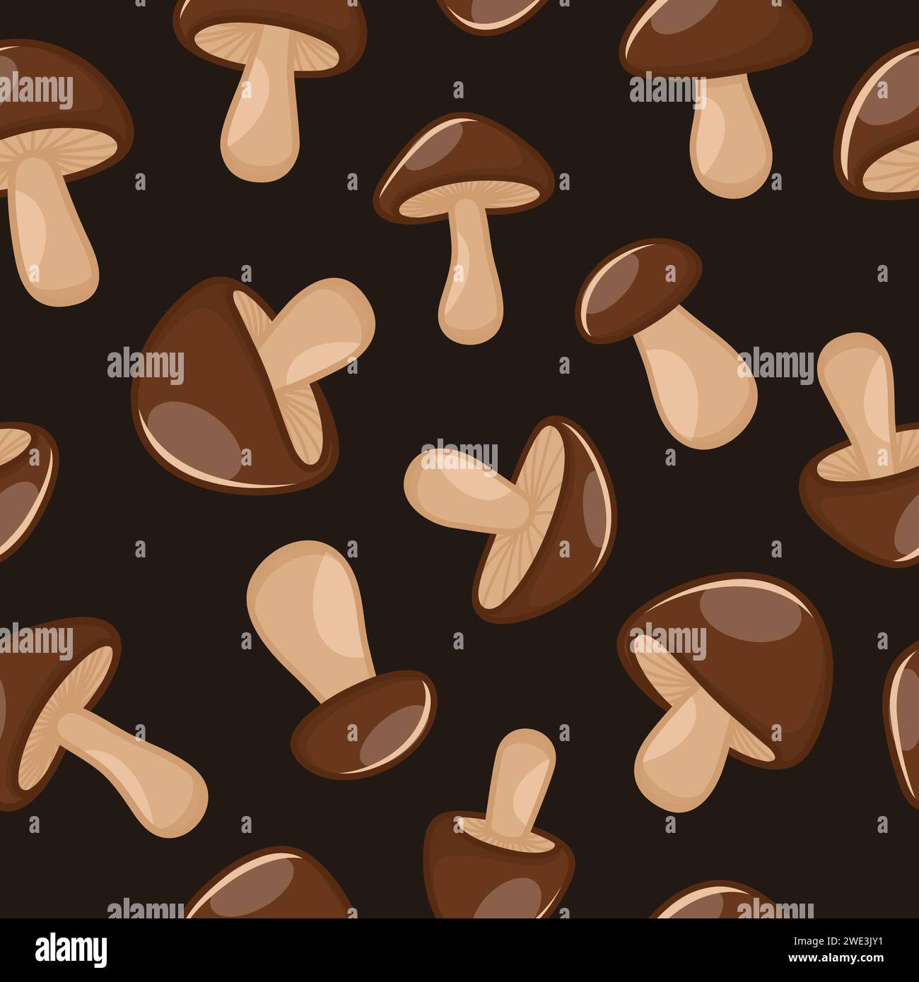 Vector Seamless Pattern with Hand Drawn Cartoon Mushrooms on a Black ...