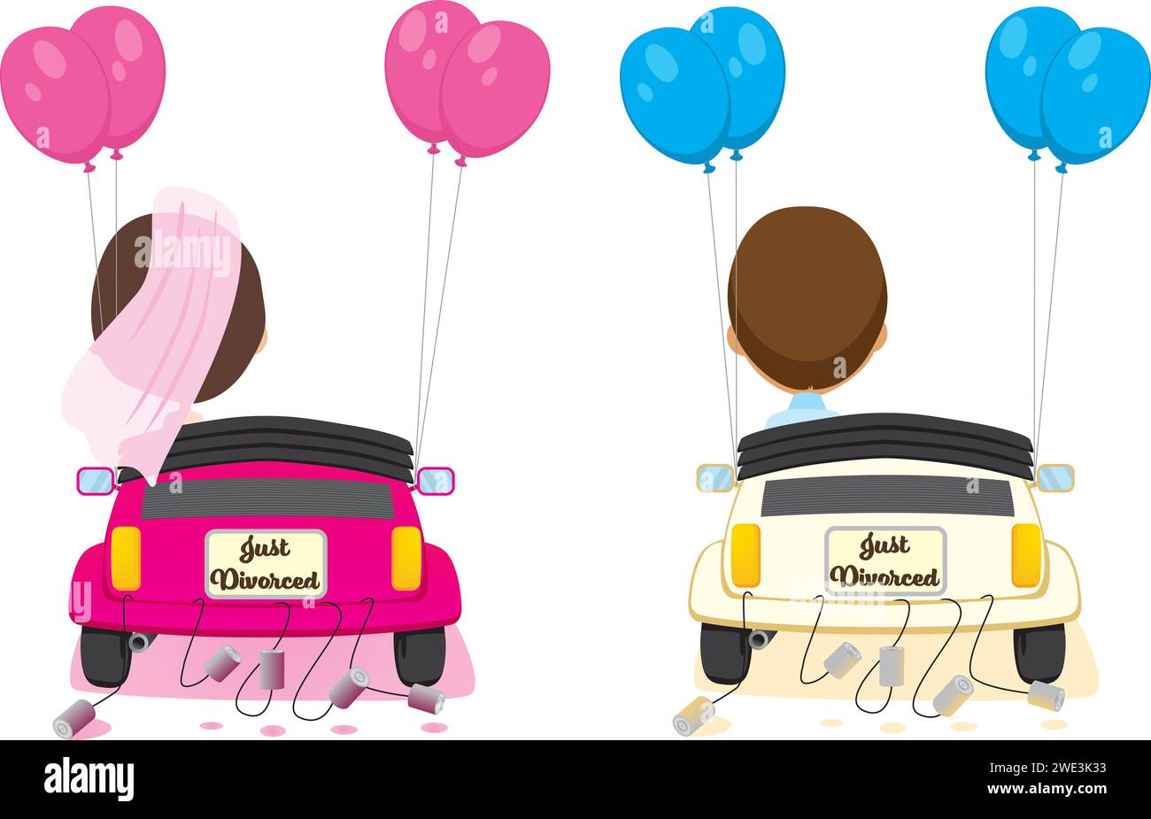 Illustration of just divorced couple driving separate car split divorce ...