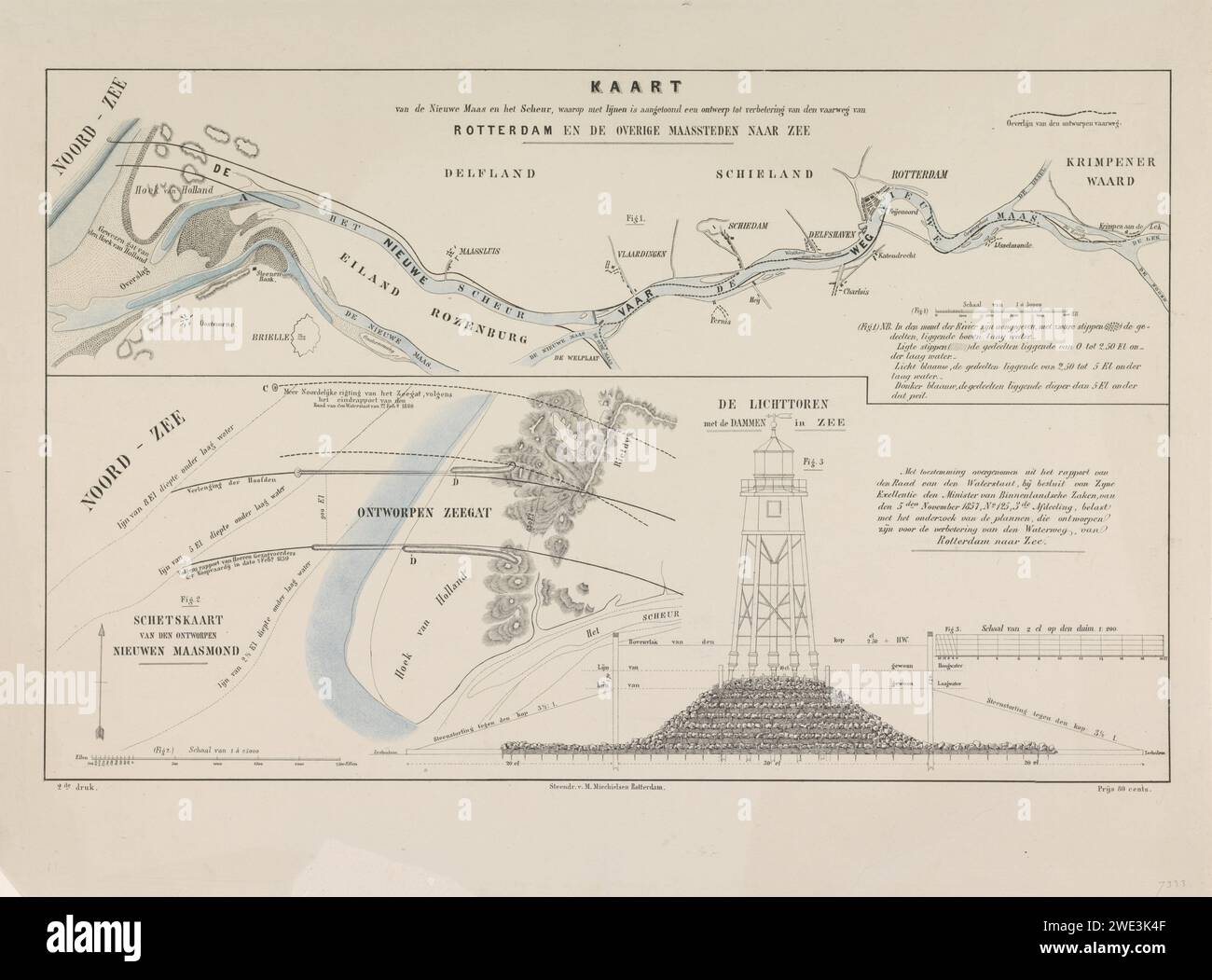 Map of the Nieuwe Maas and a design for improving the Vaarweg, 1863 ...