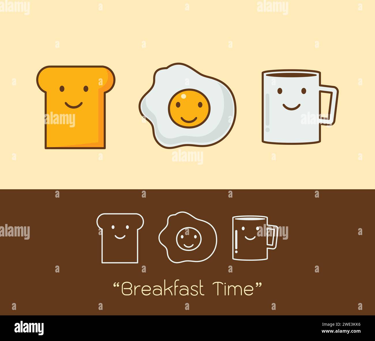 Best friends. Breakfast. Good morning. set of Cute picture cartoon icon ...