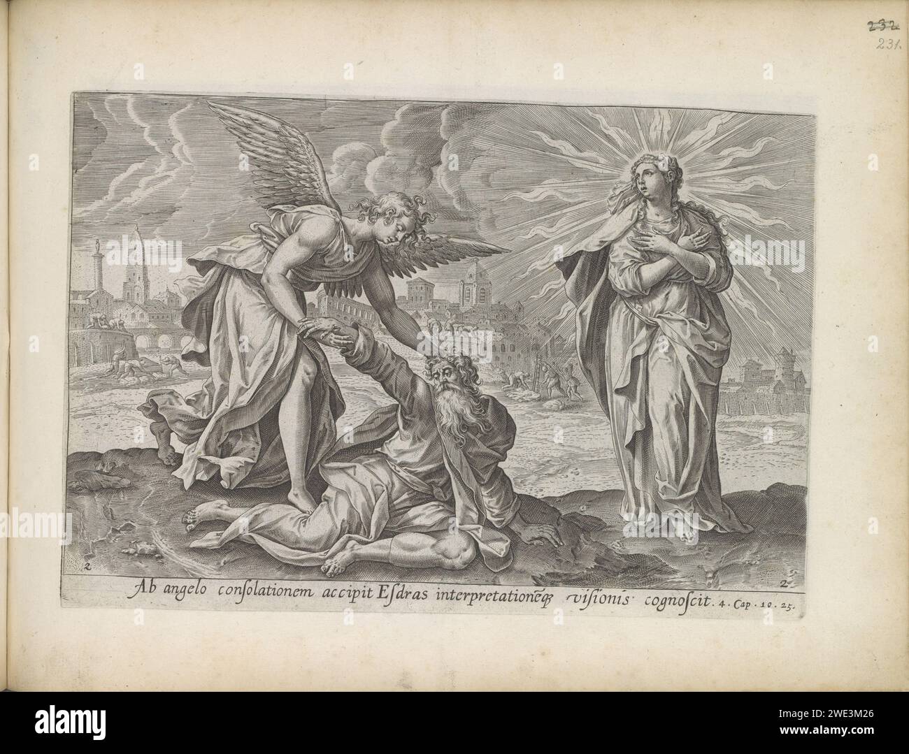 Second vision of Ezra: Ezra comforted by the angel, 1643 print The ...