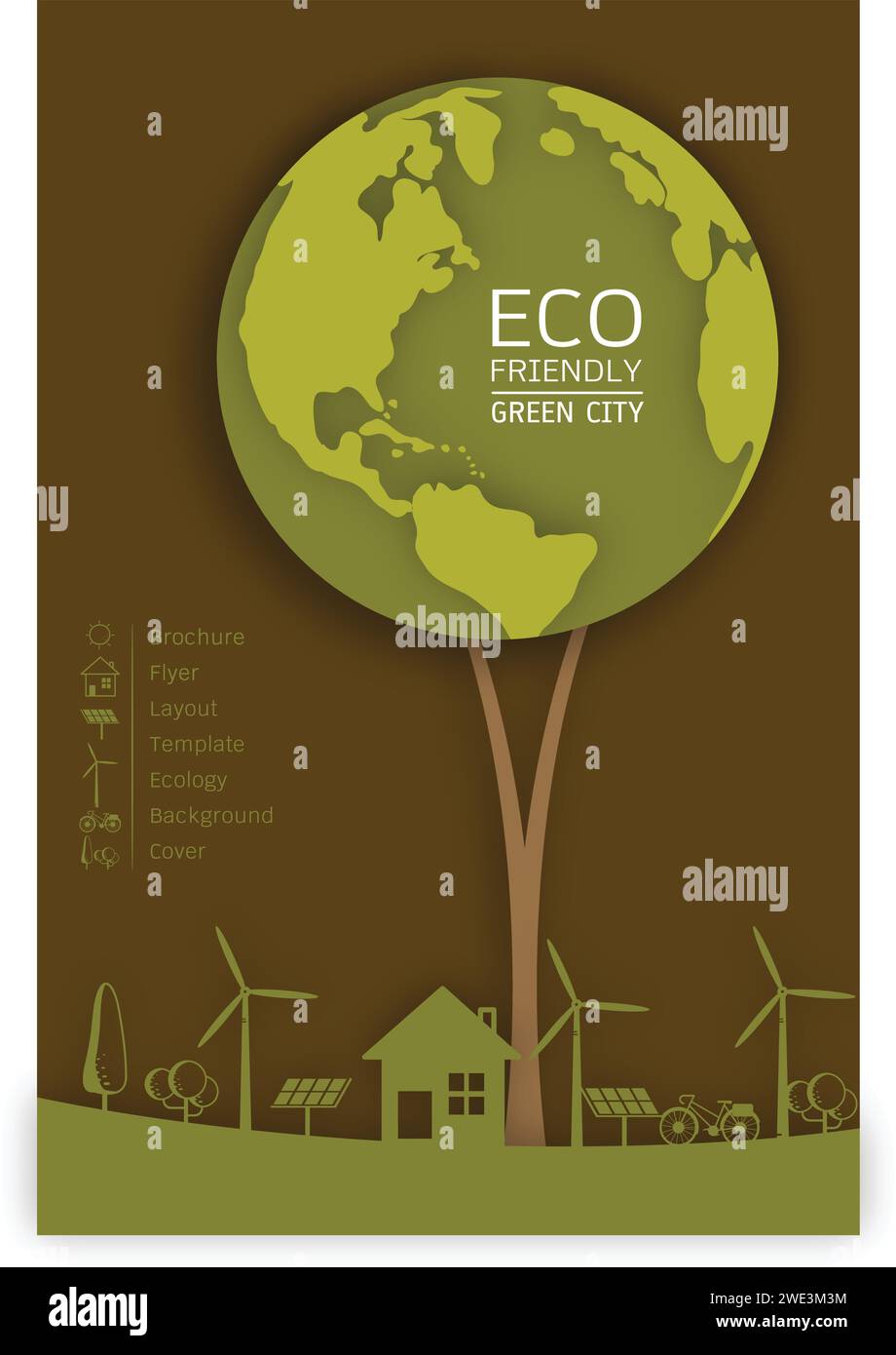 ECO FRIENDLY. Ecology concept with Green Eco Earth and Trees. Vector ...