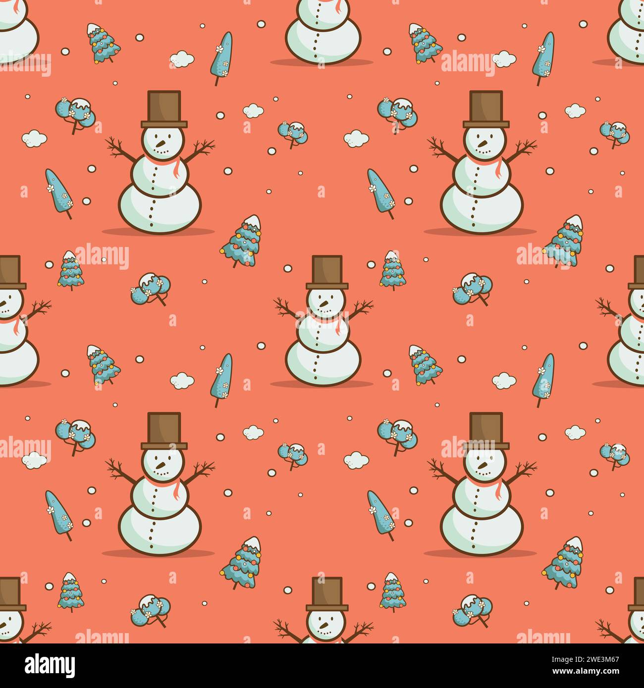 Christmas seamless pattern with cute snowman and Christmas tree for the ...