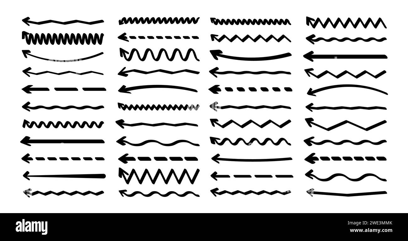 Hand drawn arrows, highlighter lines. Marker stroke, brush pen drawn ...