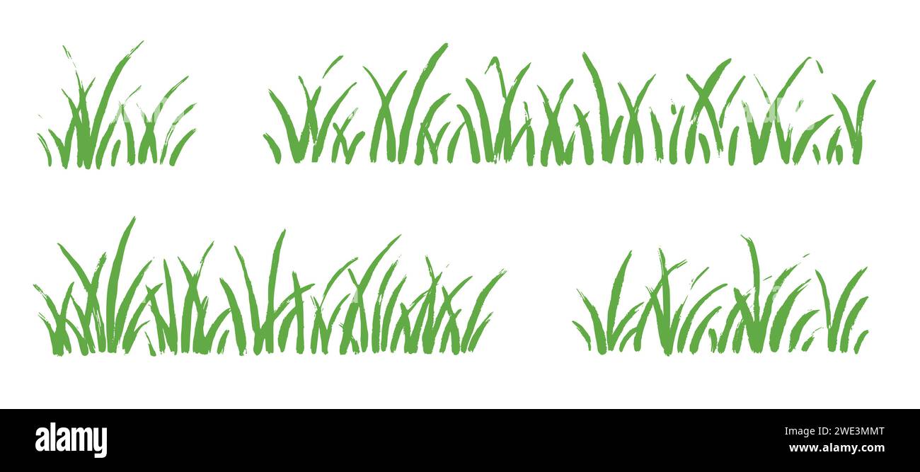 Grass doodle ink brush sketch set. Hand drawn vector grass field grunge ...
