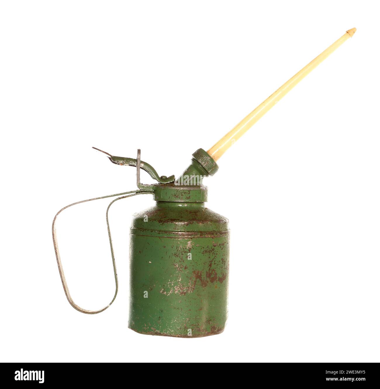 Old rusty green oil can isolated on a white background Stock Photo - Alamy
