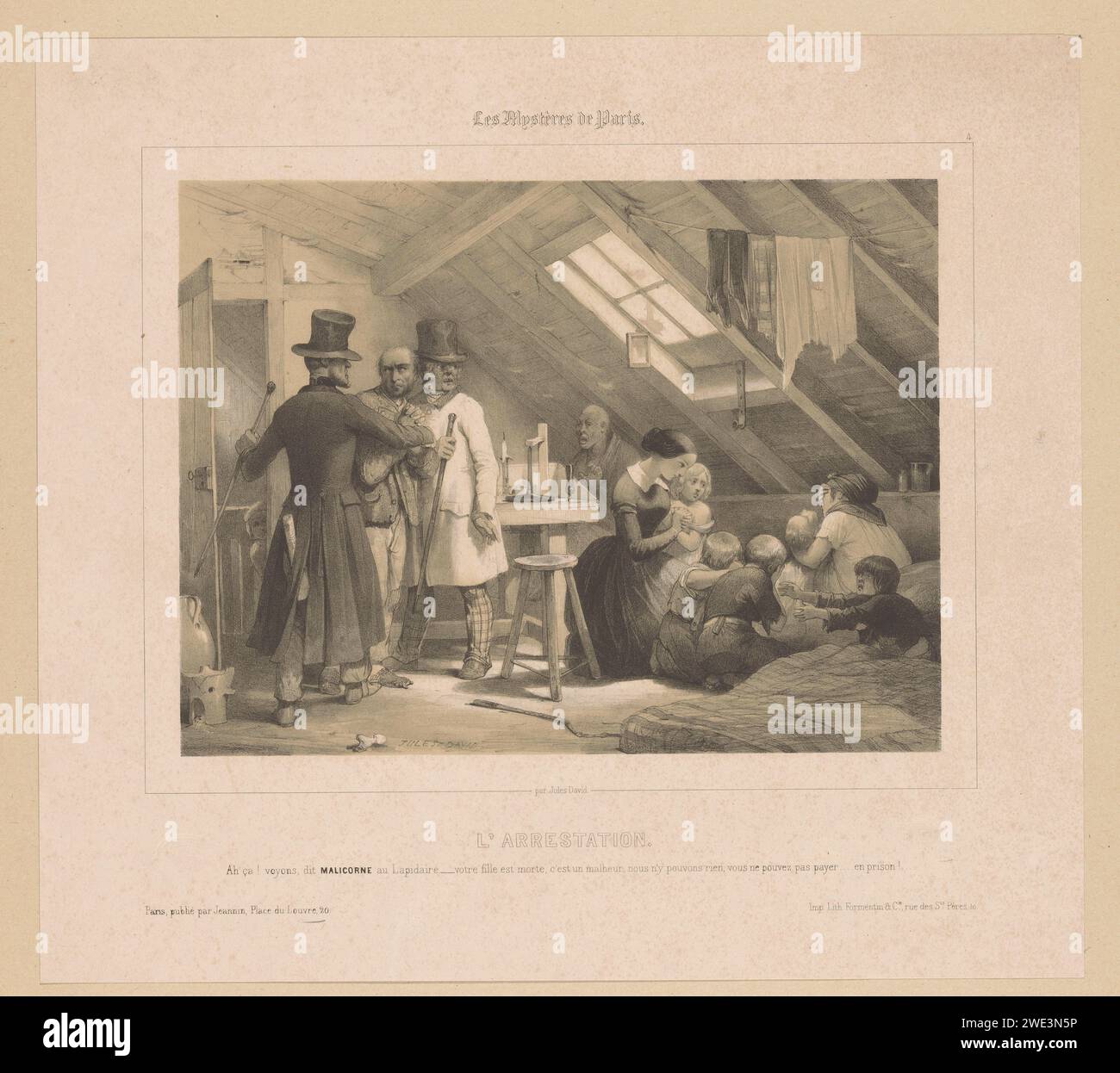 Poor worker is arrested, Jules David (1808-1892), 1843 print The poor ...