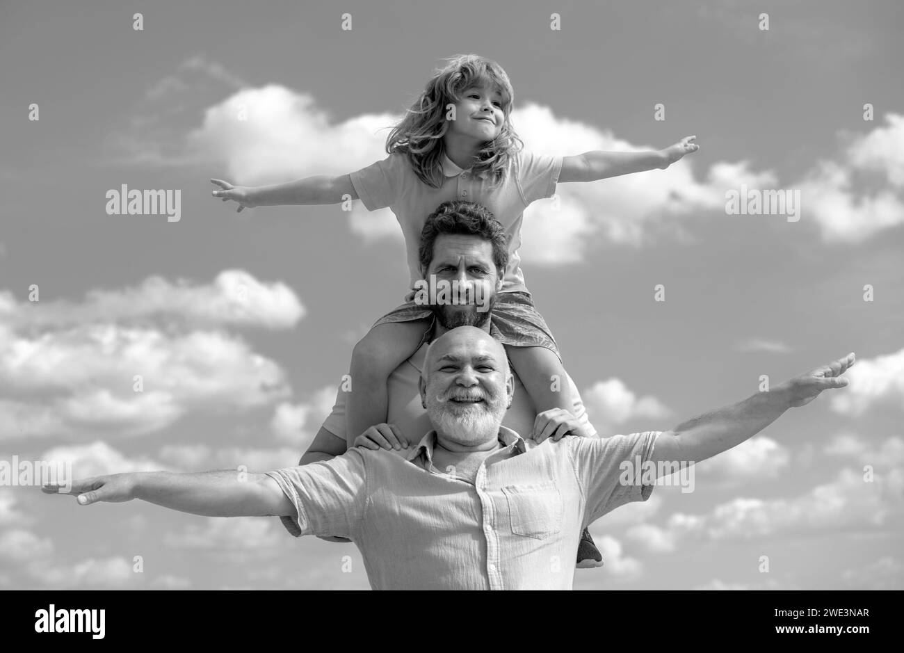 Generational famil. Father, son and grandfather happy multi genration ...