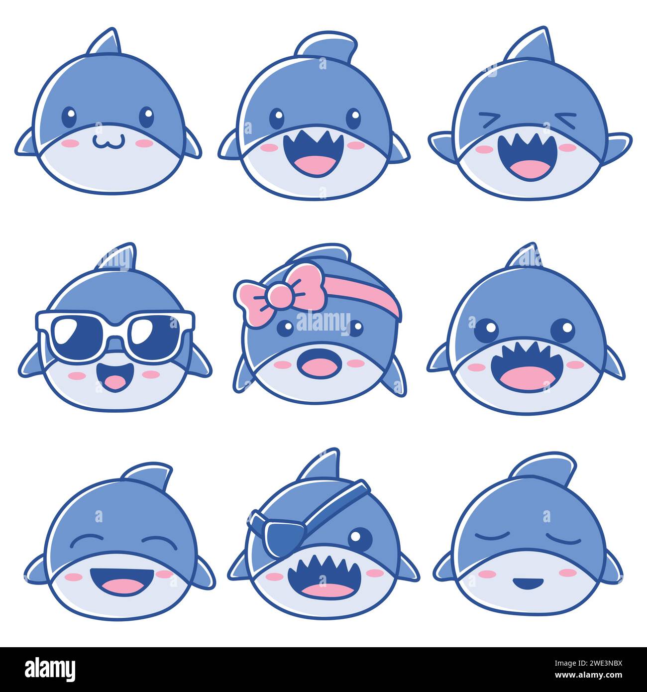 Set cute sharks vector illustration for your company or brand Stock ...